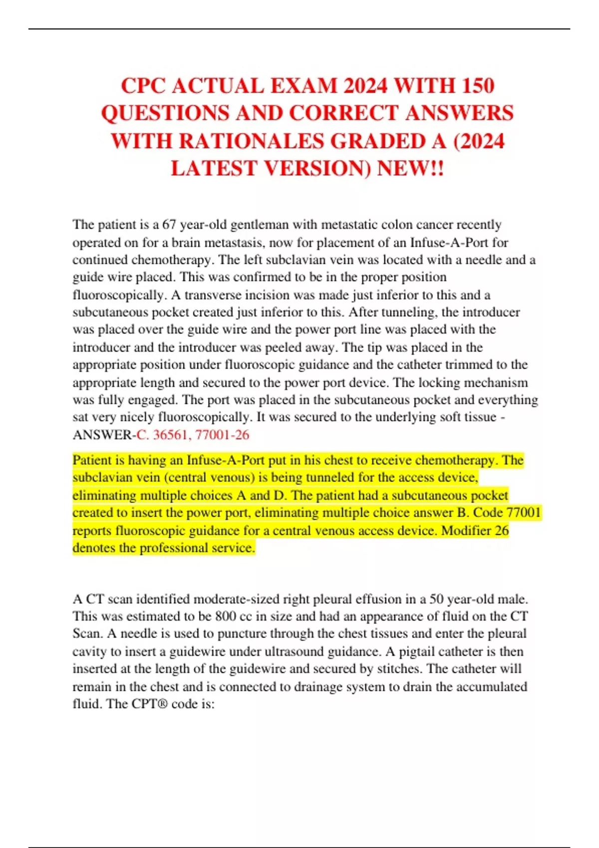 CPC ACTUAL EXAM 2024 WITH 150 QUESTIONS AND CORRECT ANSWERS WITH RATIONALES GRADED A (2024 ...