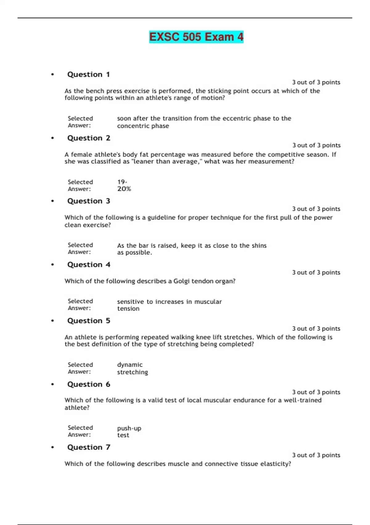 EXSC 505 FOUNDATIONS OF HUMAN PERFORMANCE | EXSC 505 Exam 4 - EXSC 505 ...