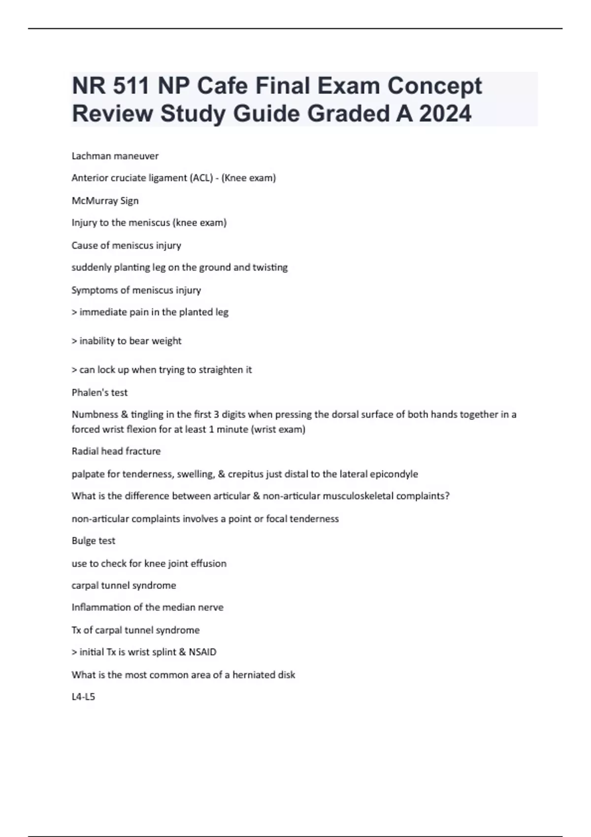 NR 511 NP Cafe Final Exam Concept Review Study Guide Graded A 2024 - NR ...