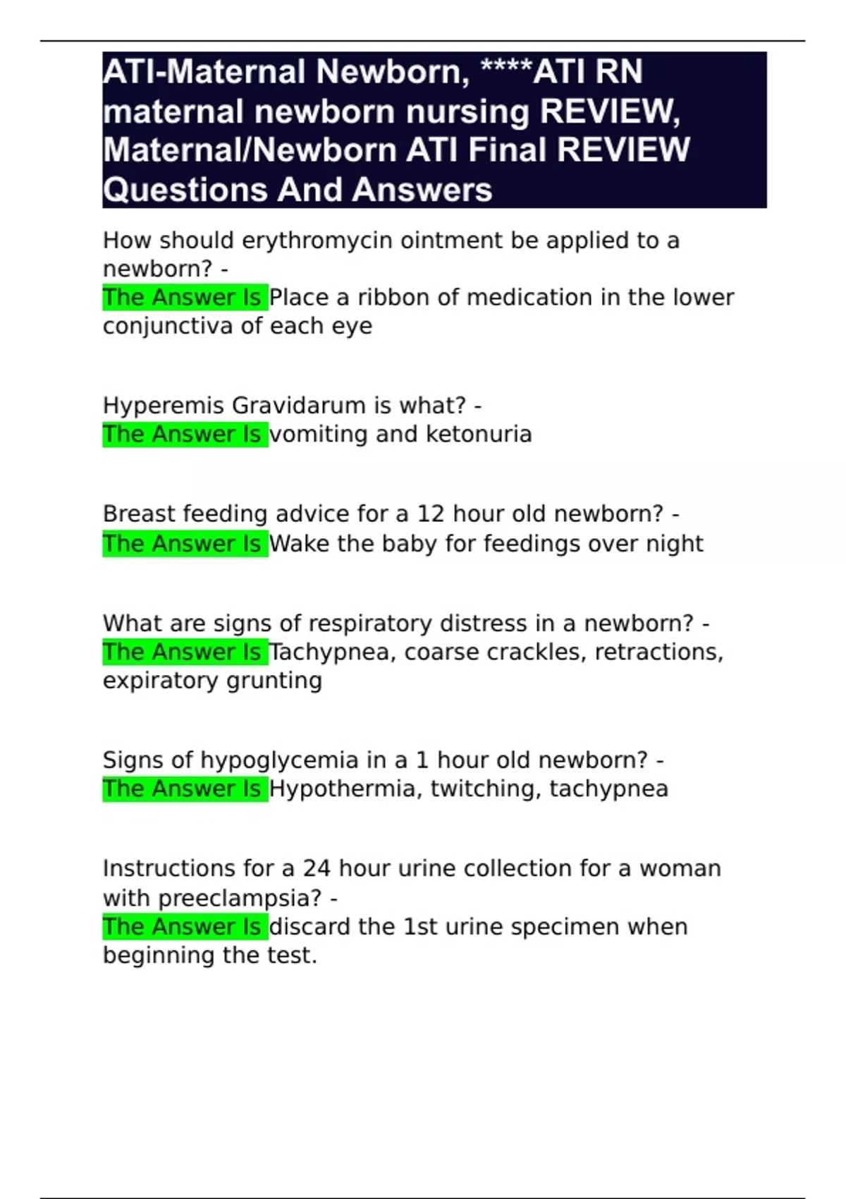 ATI-Maternal Newborn, ****ATI RN maternal newborn nursing REVIEW ...