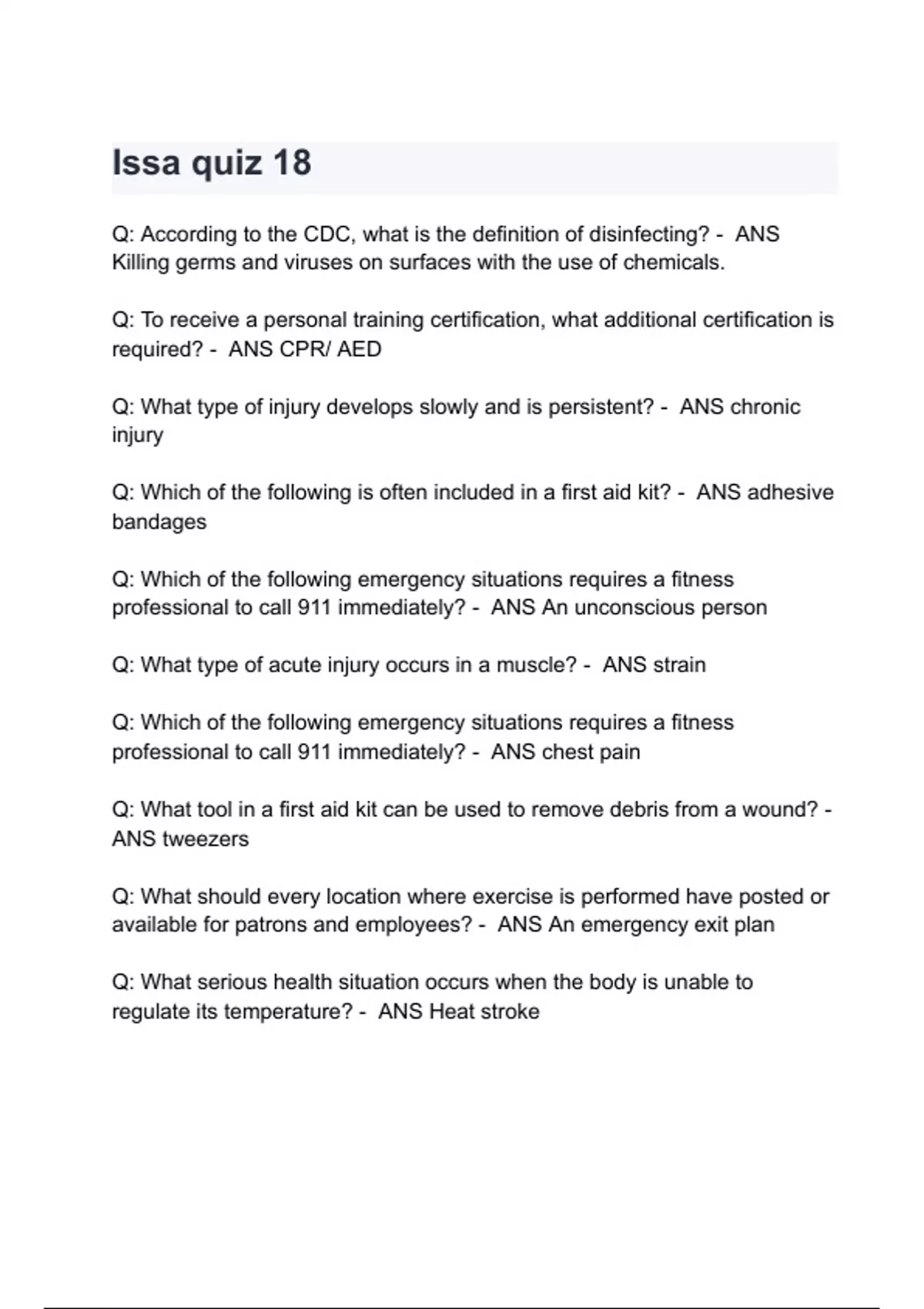 Issa quiz 18 Exam Questions with correct Answers 2024/2025( A+ GRADED ...