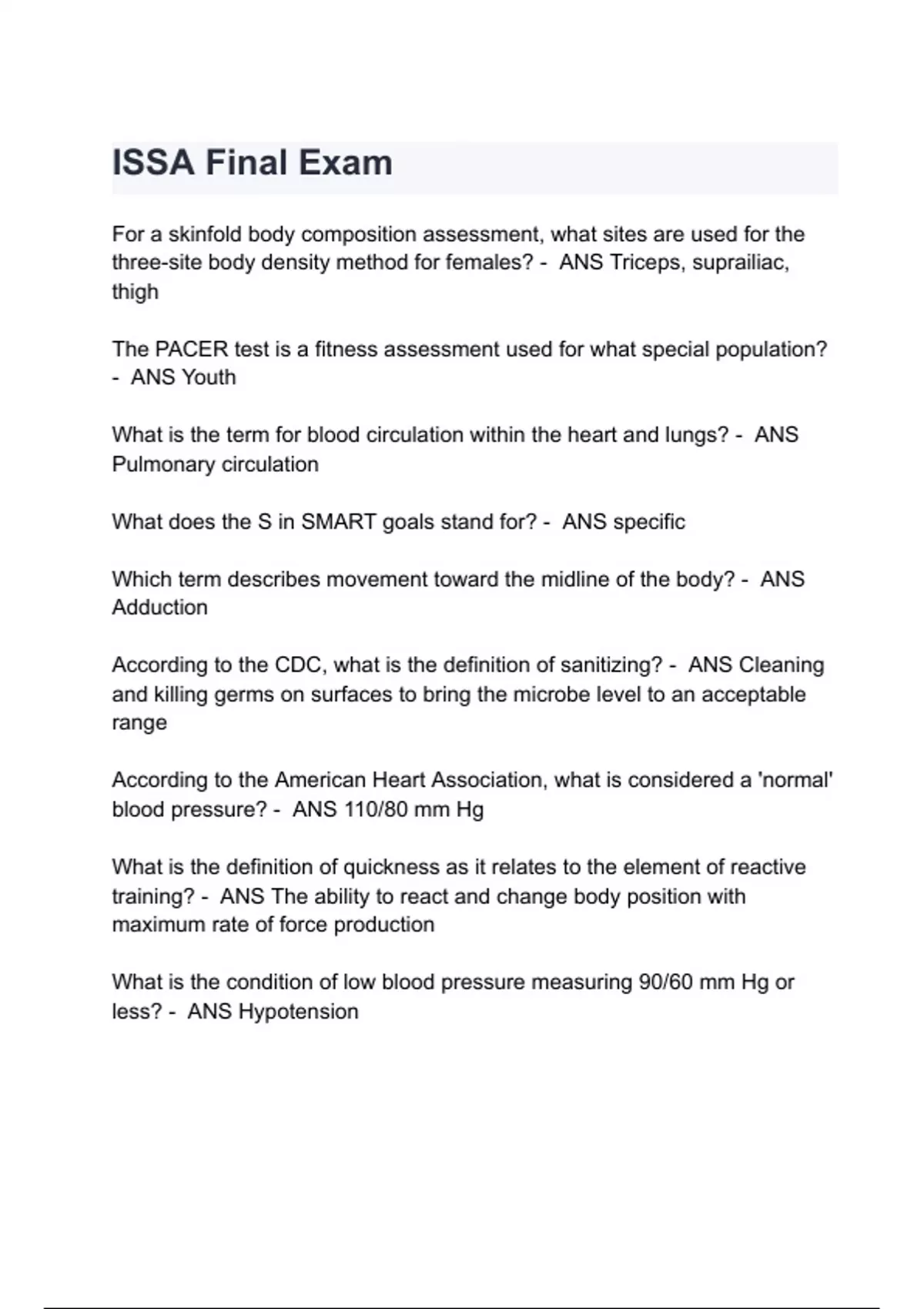 ISSA Final Exam Questions with correct Answers 2024/2025( A+ GRADED 100% VERIFIED). - ISSA ...