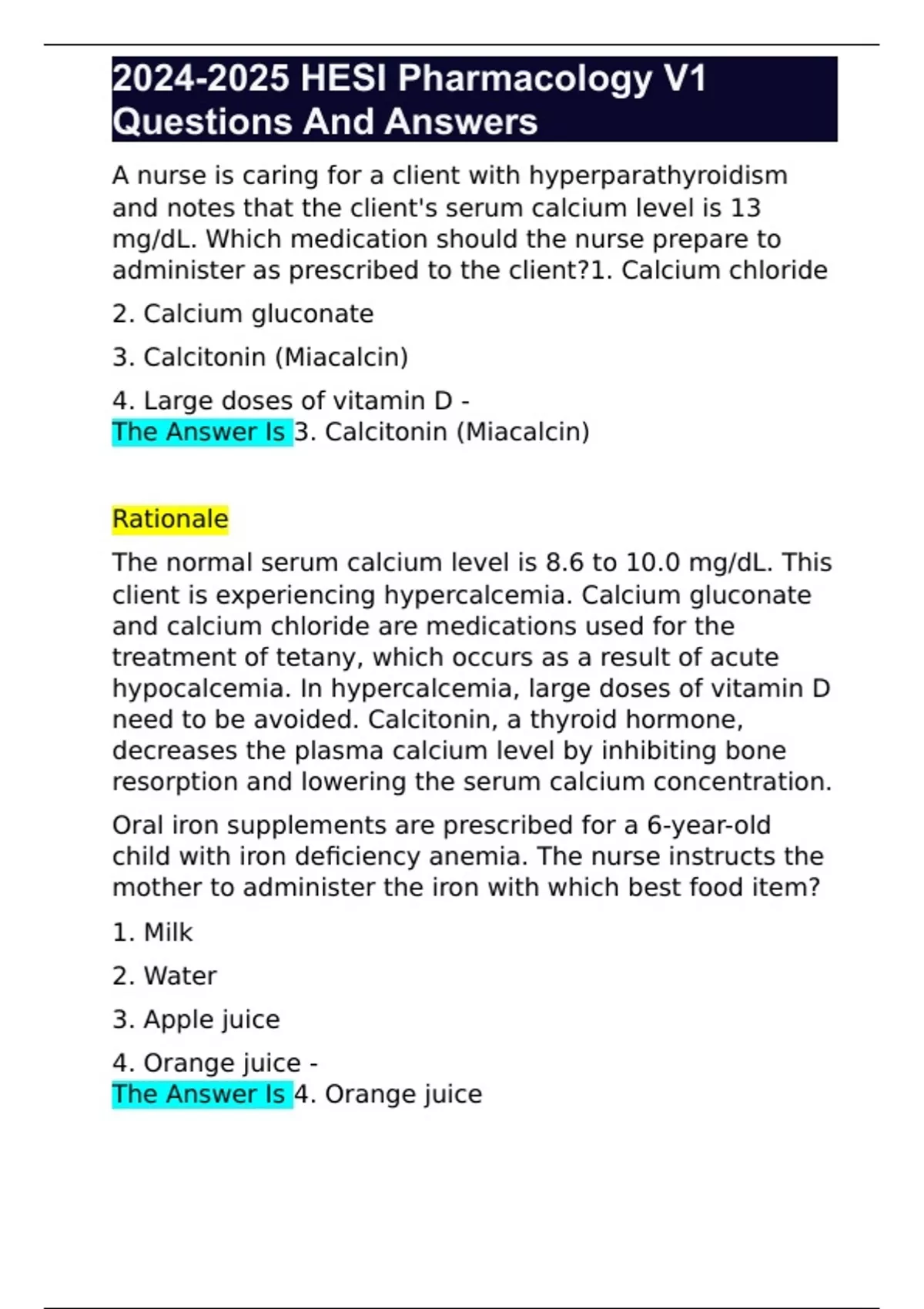 HESI Pharmacology V1 Questions And Answers - HESI Pharmacology V1 ...