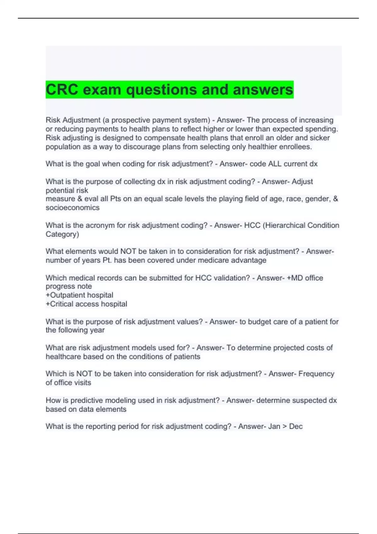 CRC exam questions and answers - CRC - Stuvia US