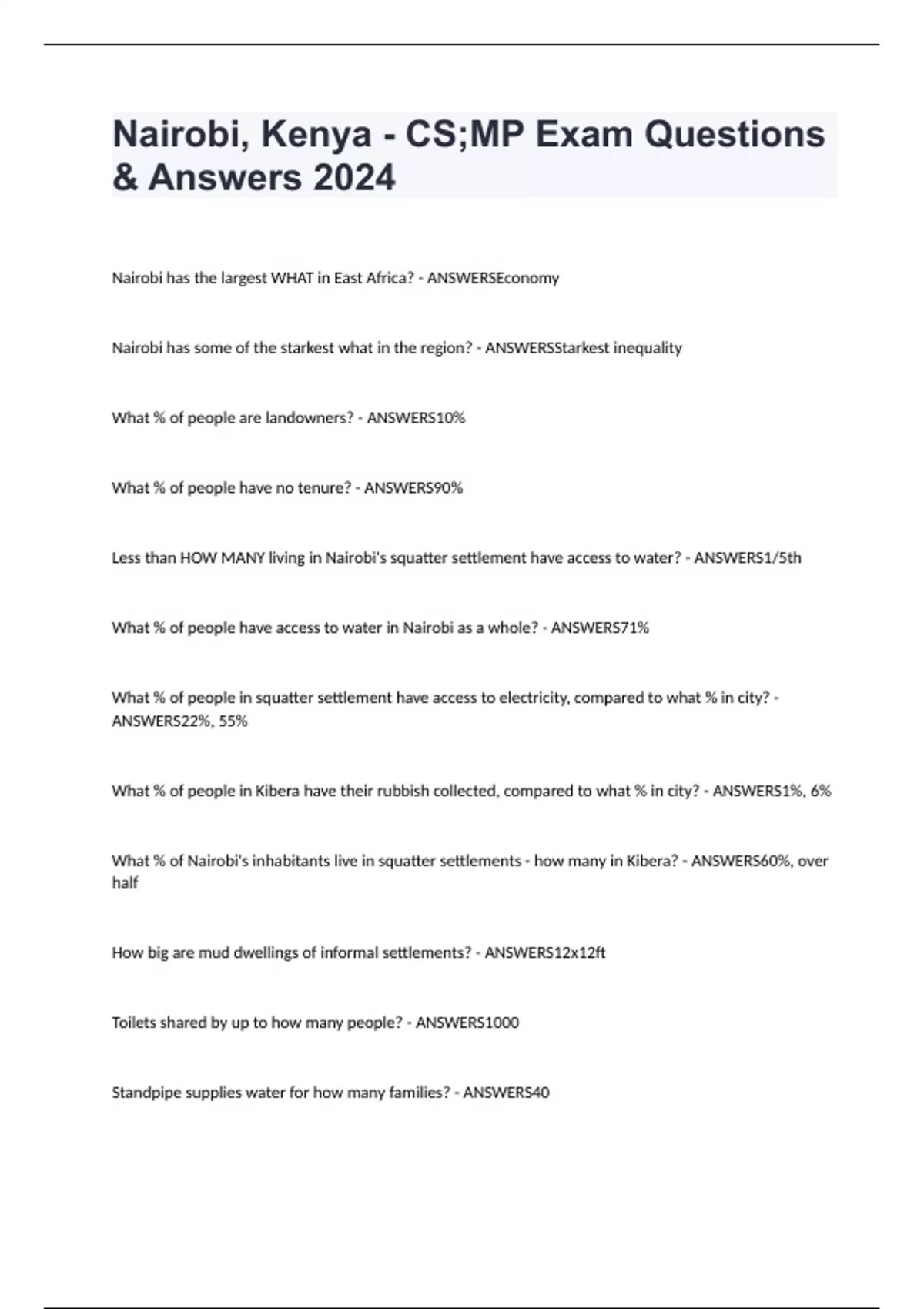 Nairobi, Kenya - CS;MP Exam Questions & Answers 2024 - Nairobi, Kenya ...