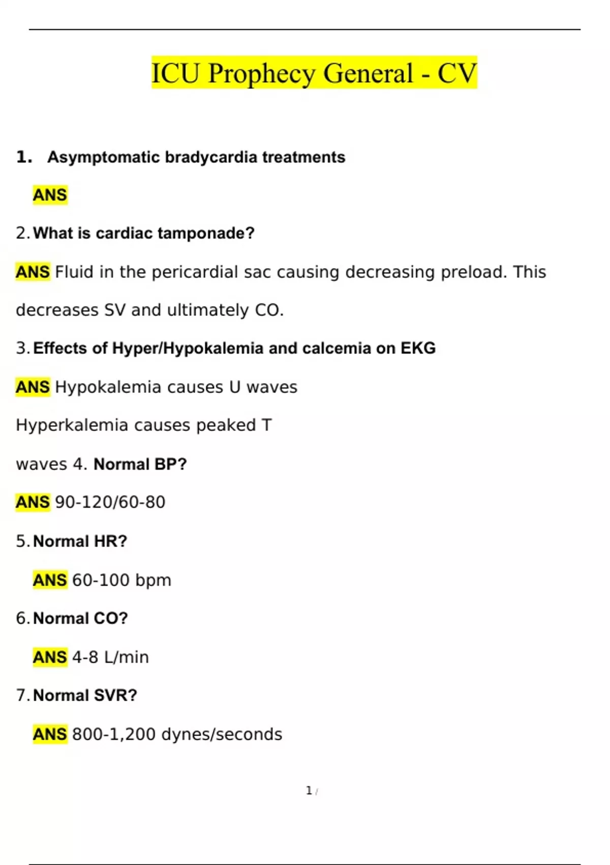 Prophecy general ICU - CV Questions and Answers (2024 / 2025) (Verified ...