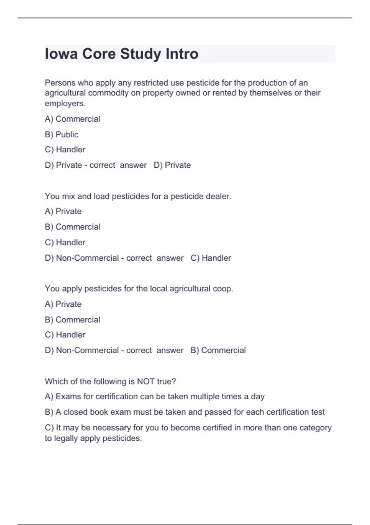Iowa Core Study Intro Question and answers 100% correct 2024 - Iowa Pesticide Applicator - Stuvia US