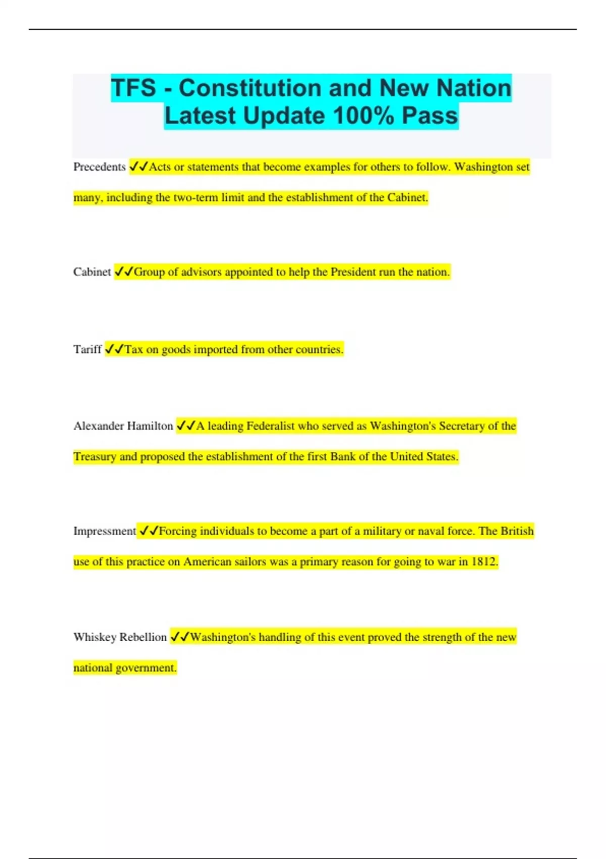 TFS - Constitution and New Nation Latest Update 100% Pass - TFS ...