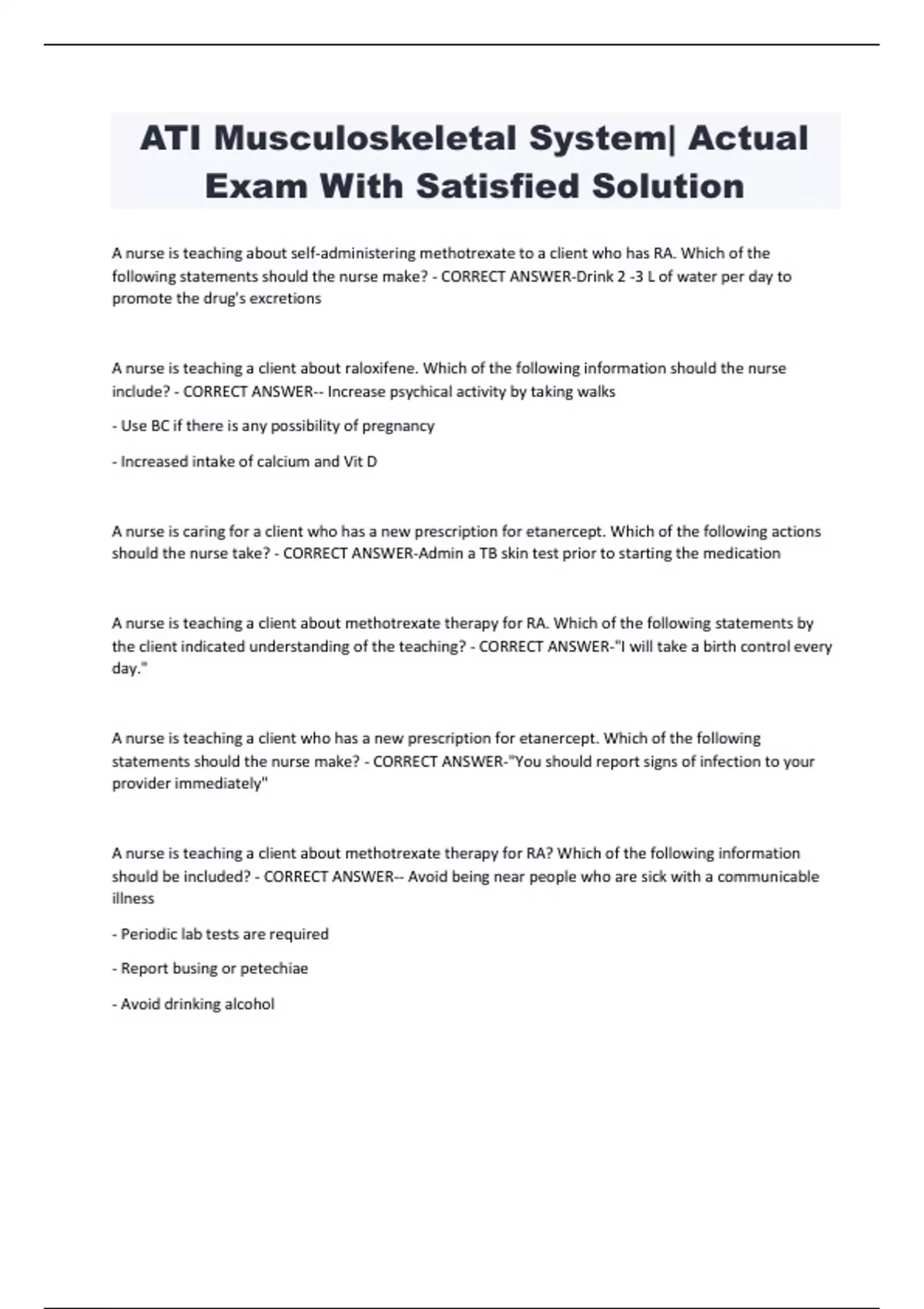 ATI Musculoskeletal System| Actual Exam With Satisfied Solution - ATI ...