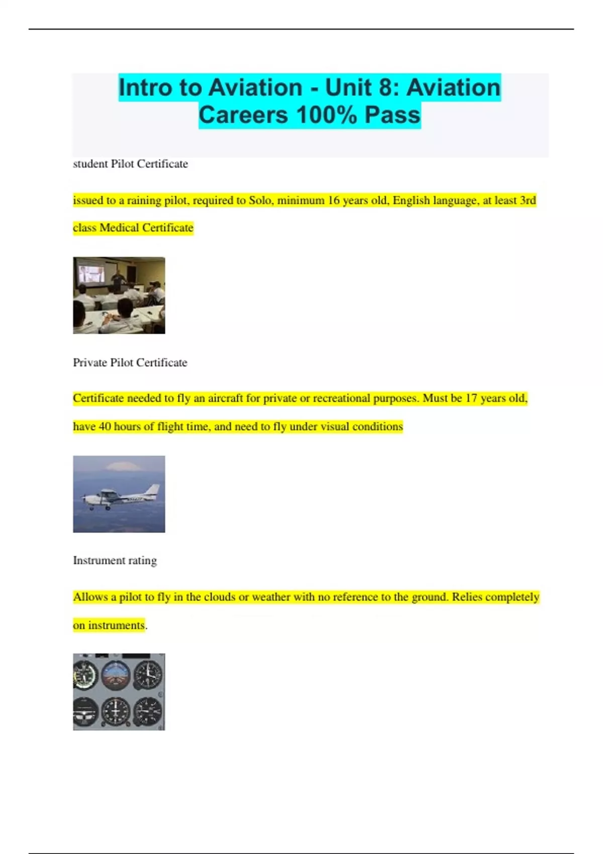 Intro to Aviation - Unit 8: Aviation Careers 100% Pass - Intro to ...