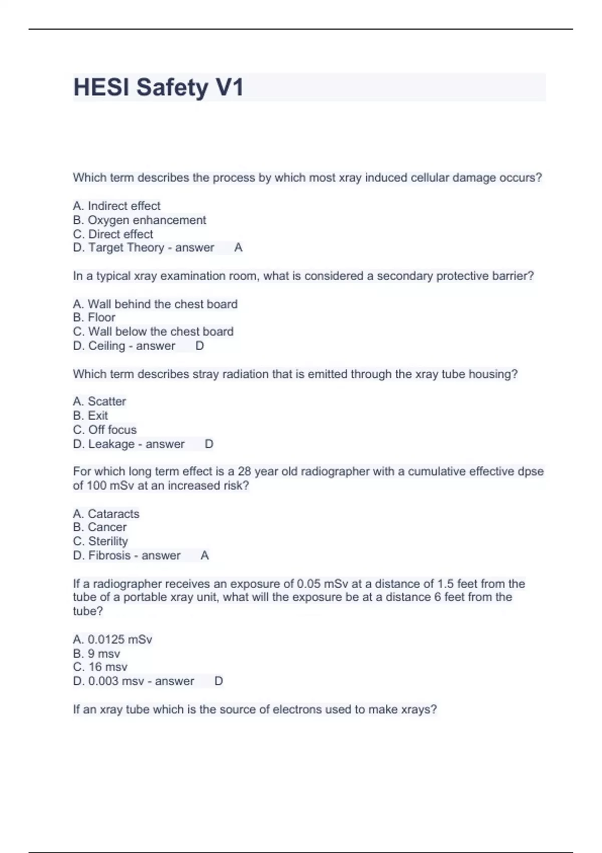 HESI Safety V1 Questions and Answers Latest Updated - INET HESI RN ...