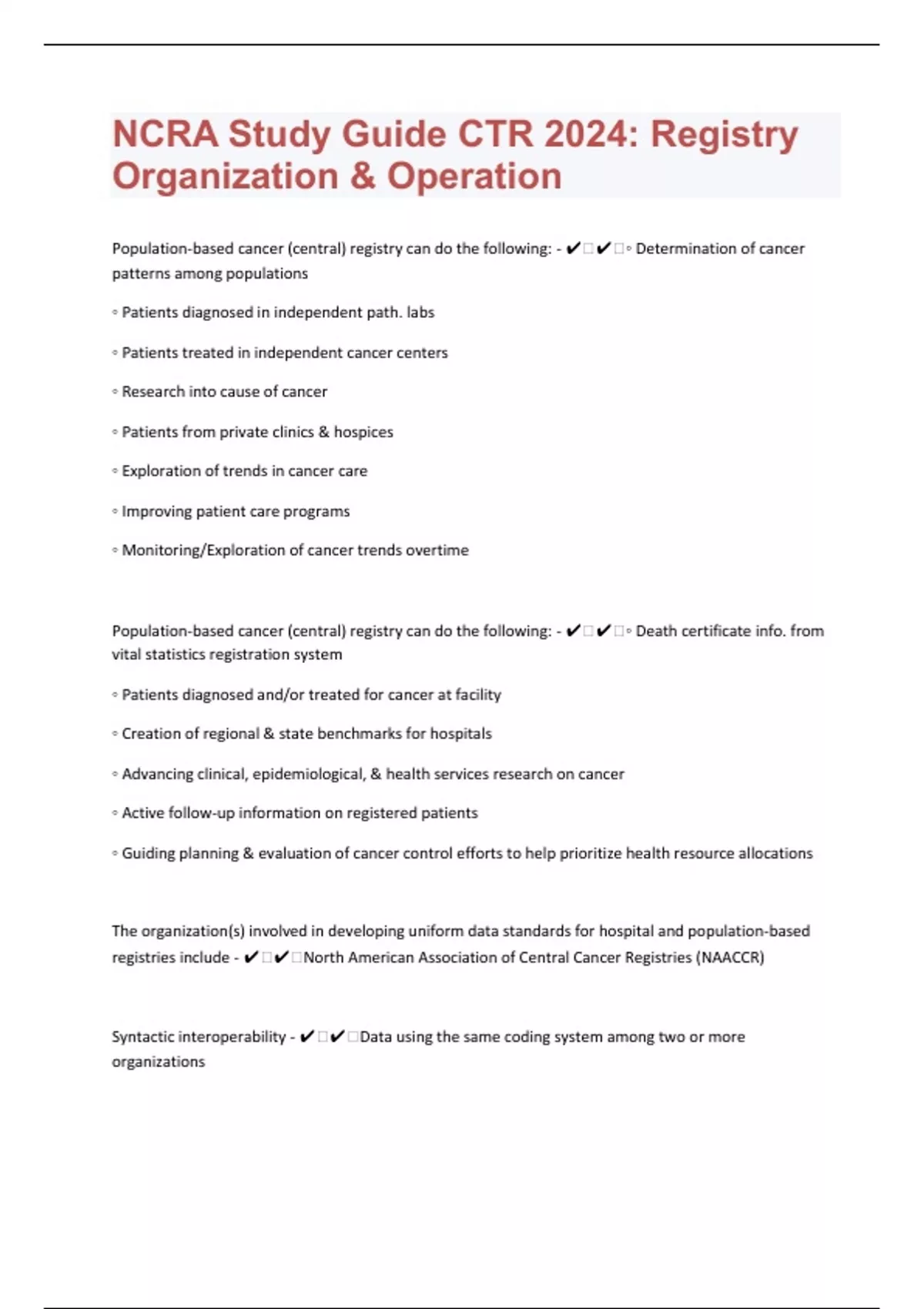 NCRA Study Guide CTR 2024: Registry Organization & Operation 107 ...