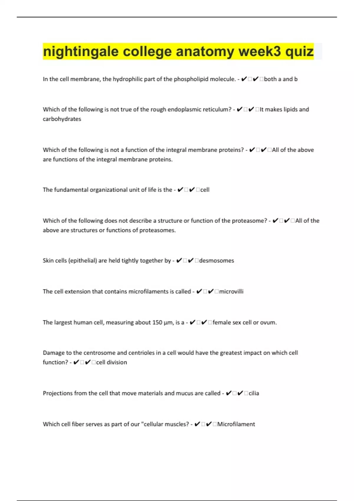 nightingale college anatomy week3 quiz questions and answers - Nightingale college anatomy ...