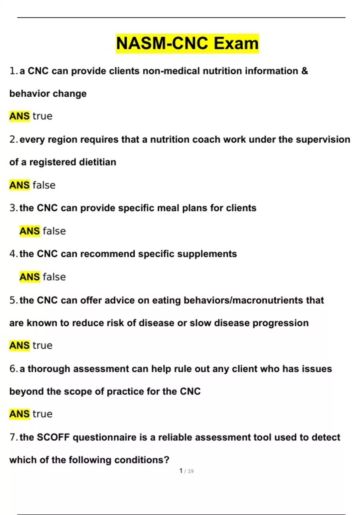 NASM-CNC Exam Updated 2024 Questions and Answers (2024 / 2025 ...