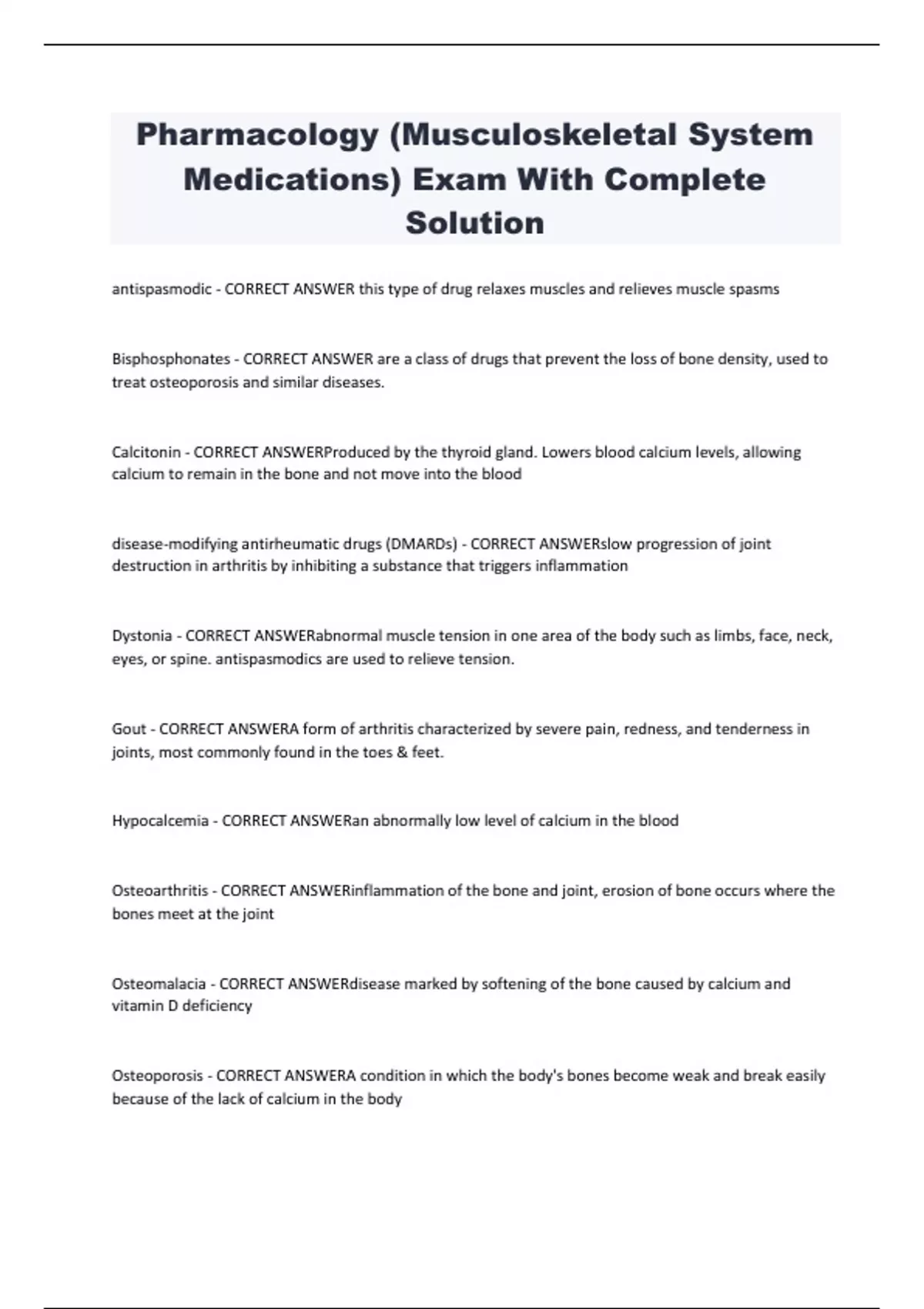 Pharmacology (Musculoskeletal System Medications) Exam With Complete ...