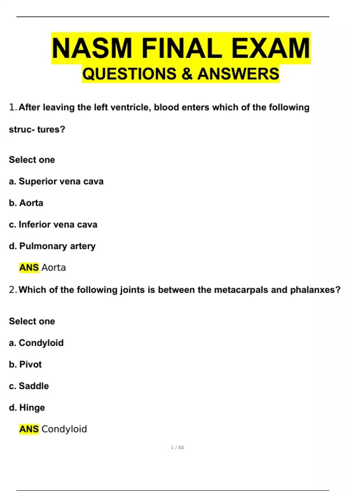 NASM FINAL EXAM UPDATED 2024 Questions and Answers (2024 / 2025) (Verified Answers) - NASM-CNC ...