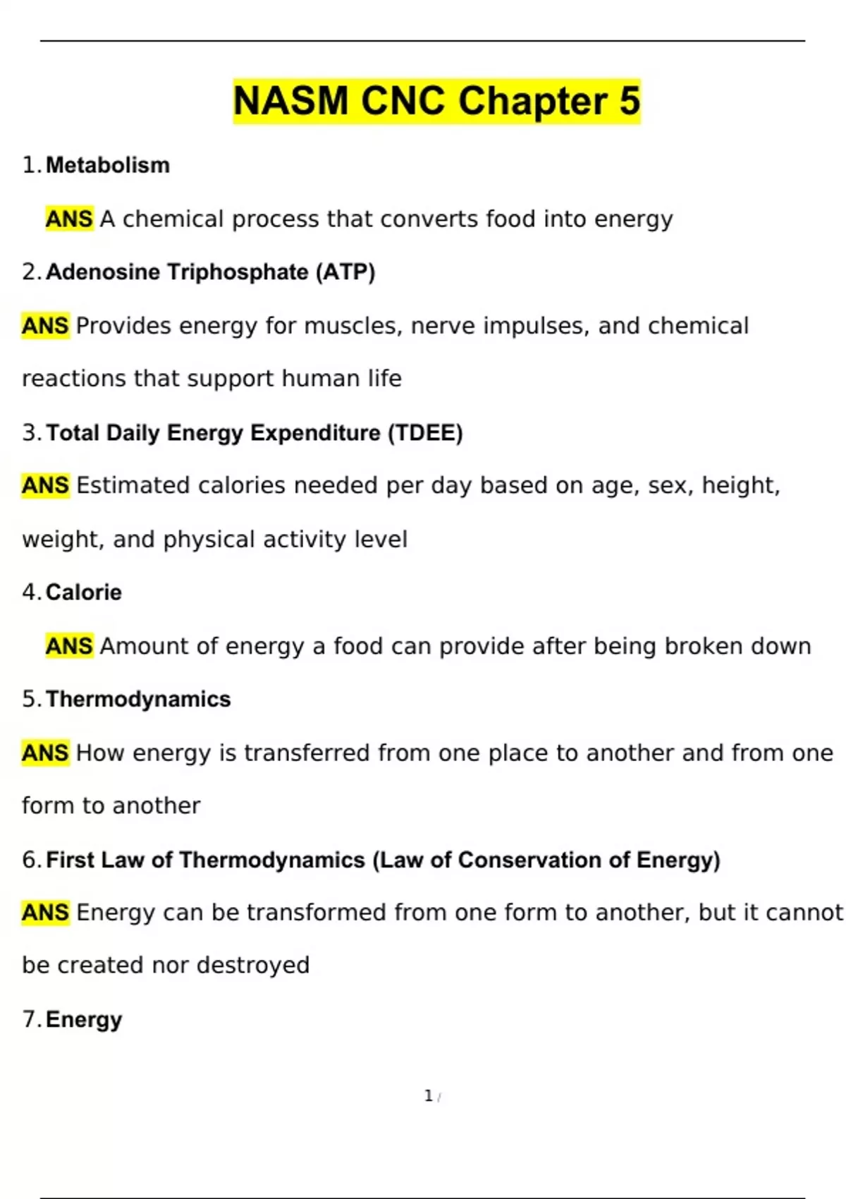 NASM CNC Chapter 5 Questions and Answers (2024 / 2025) (Verified Answers) - NASM-CNC - Stuvia US