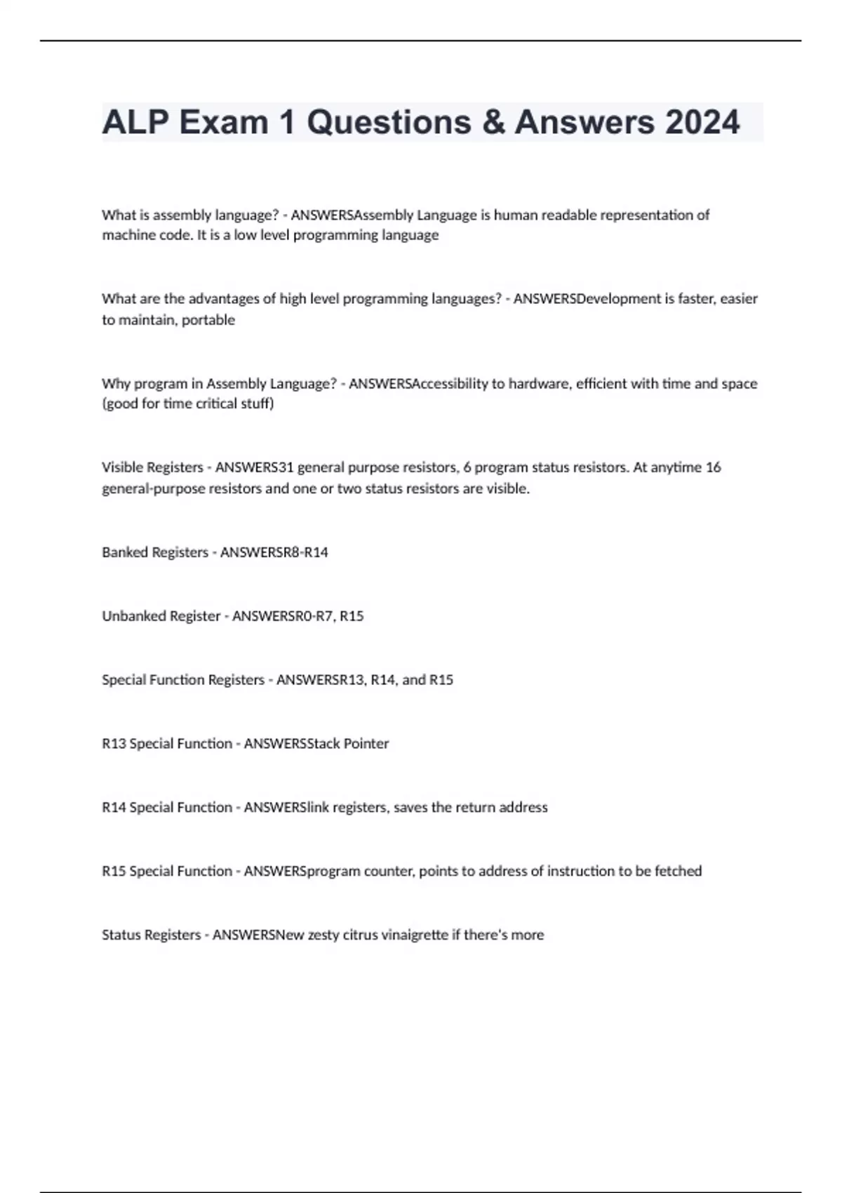 ALP Exam 1 Questions & Answers 2024 - ALP - Stuvia US