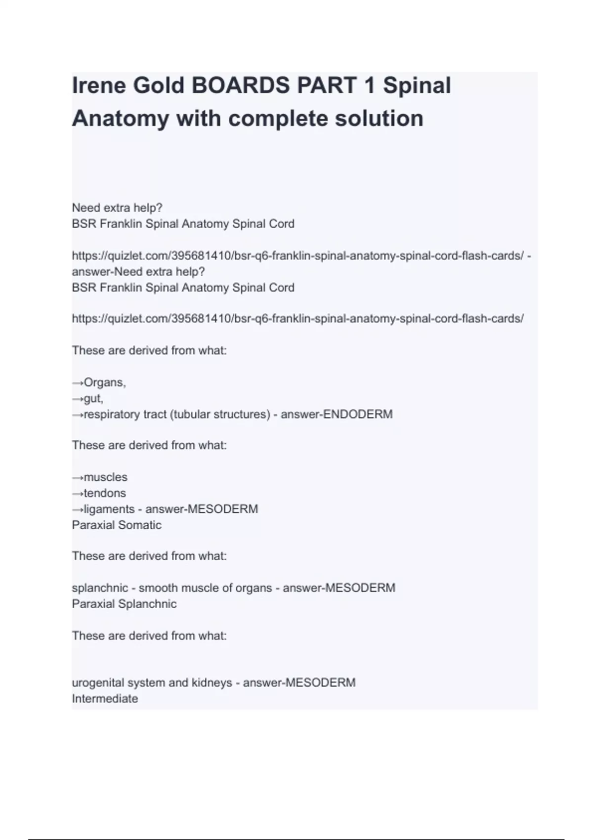 Irene Gold BOARDS PART 1 Spinal Anatomy with complete solution - Irene ...