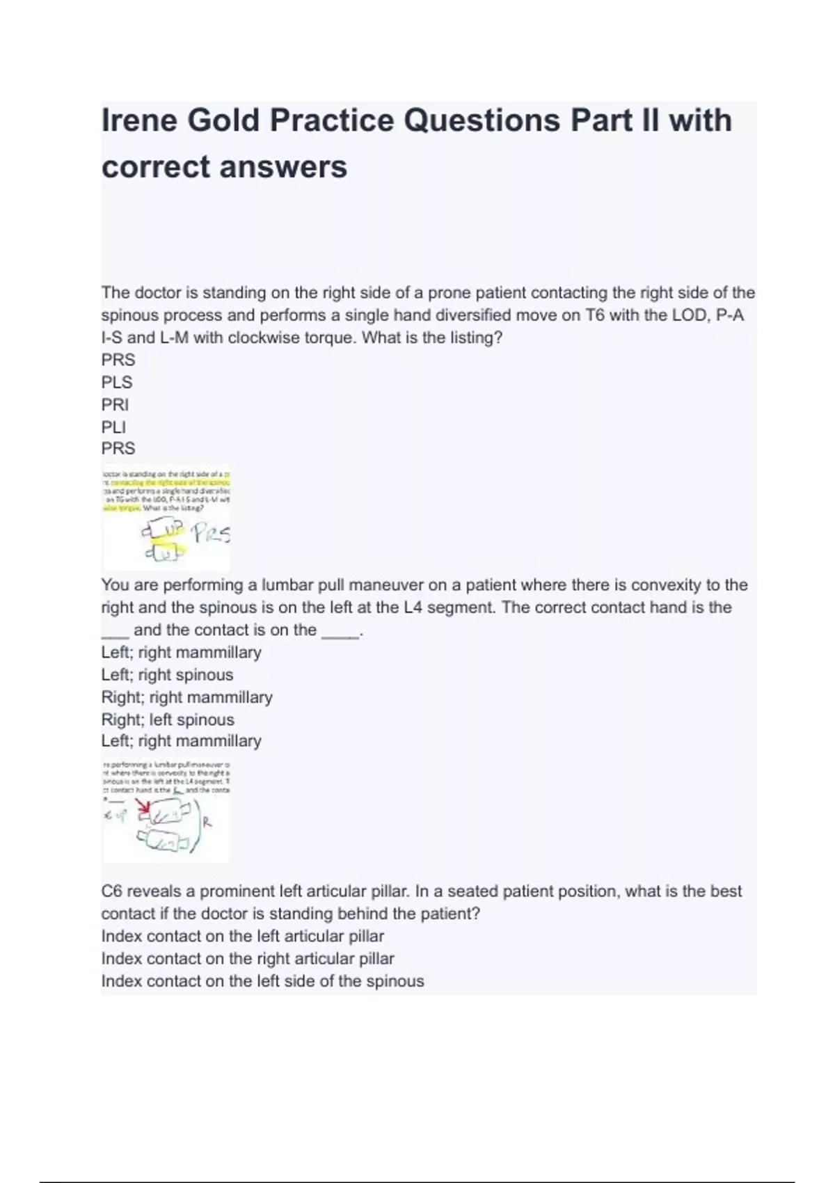 Irene Gold Practice Questions Part II with correct answers - Irene Gold ...