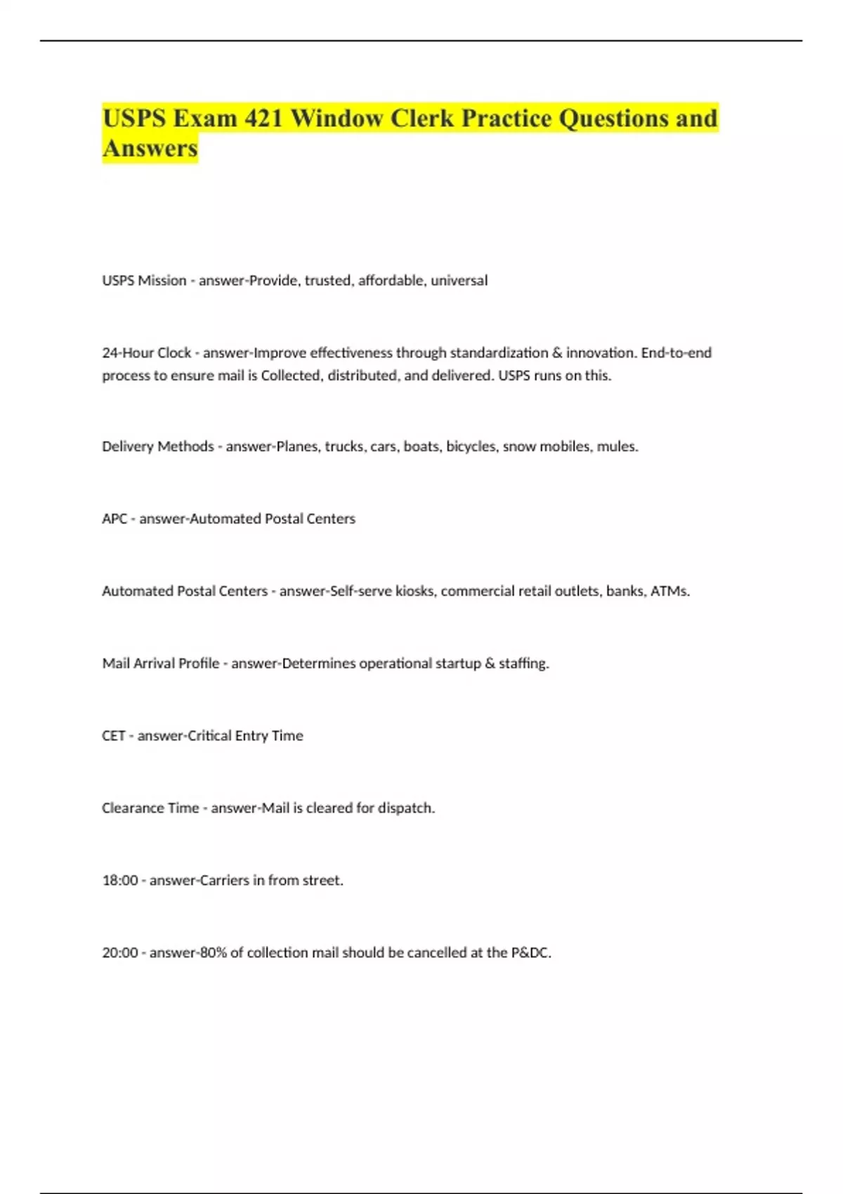 USPS Exam 421 Window Clerk Practice Questions and Answers - Usps ...