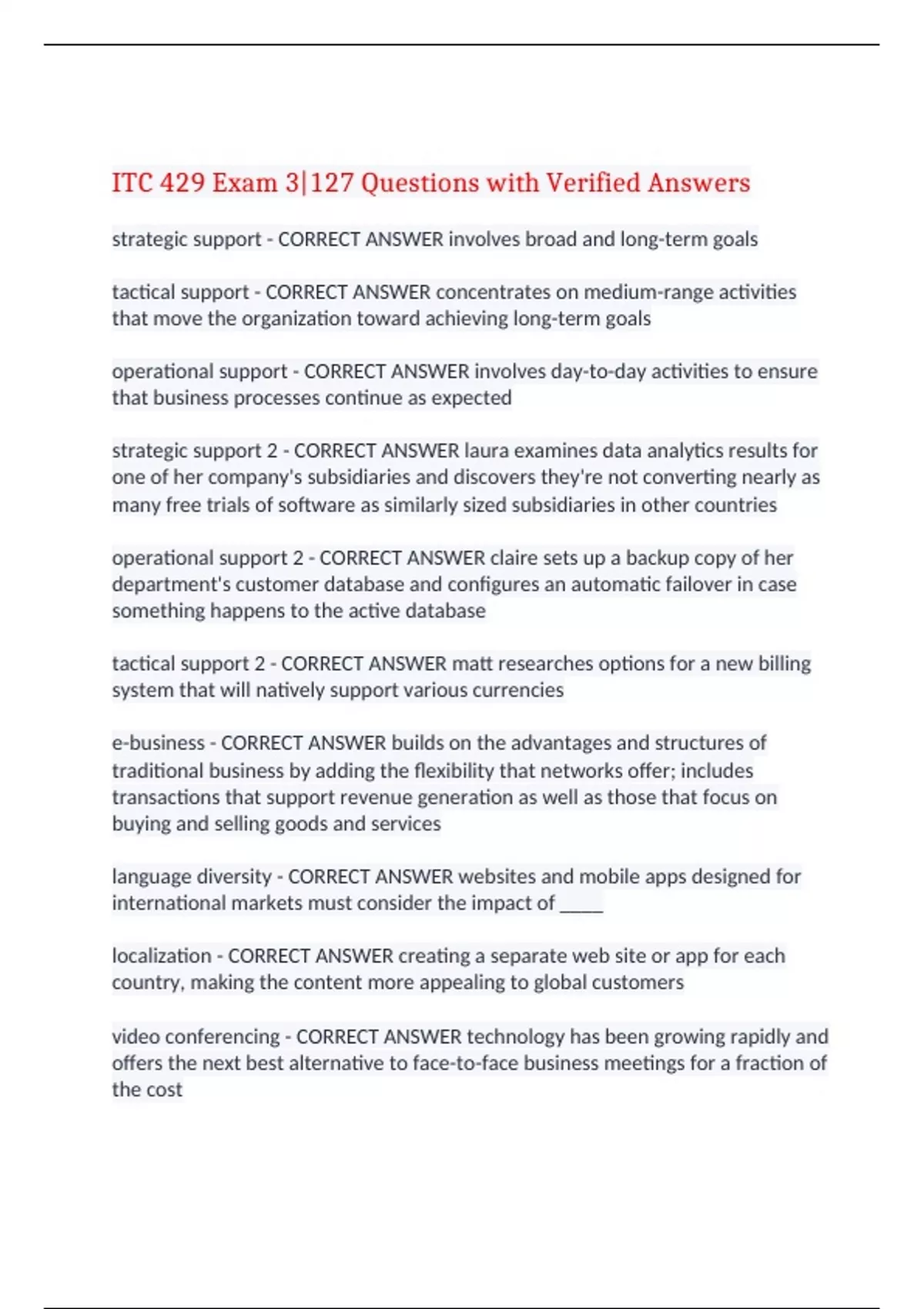 ITC 429 Exam 3|127 Questions with Verified Answers,100% CORRECT - ITC ...