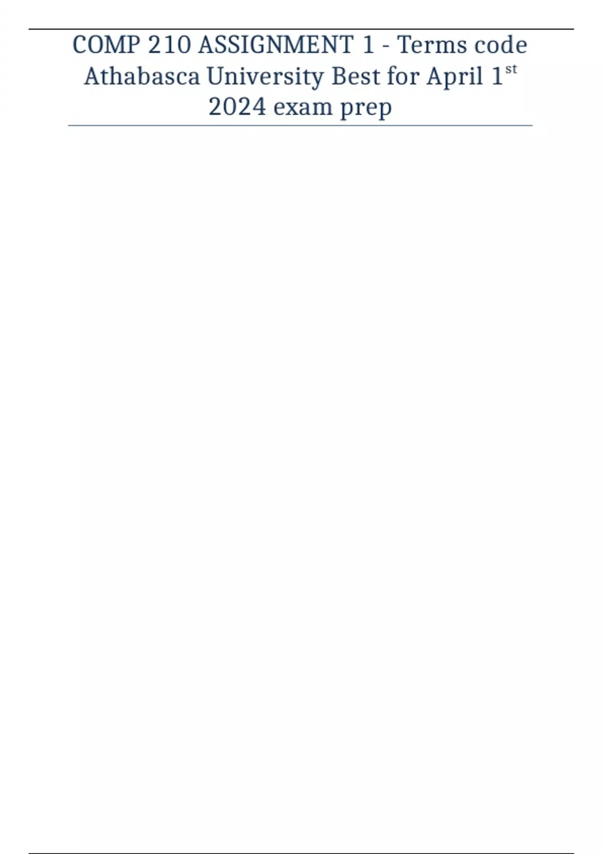 COMP 210 ASSIGNMENT 1 - Terms code Athabasca University Best for April 1st 2024 exam prep - COMP ...