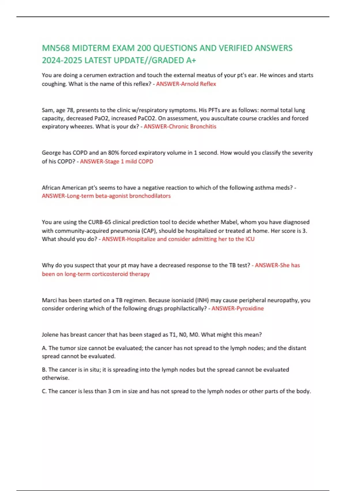 MN568 MIDTERM EXAM 200 QUESTIONS AND VERIFIED ANSWERS LATEST UPDATE ...