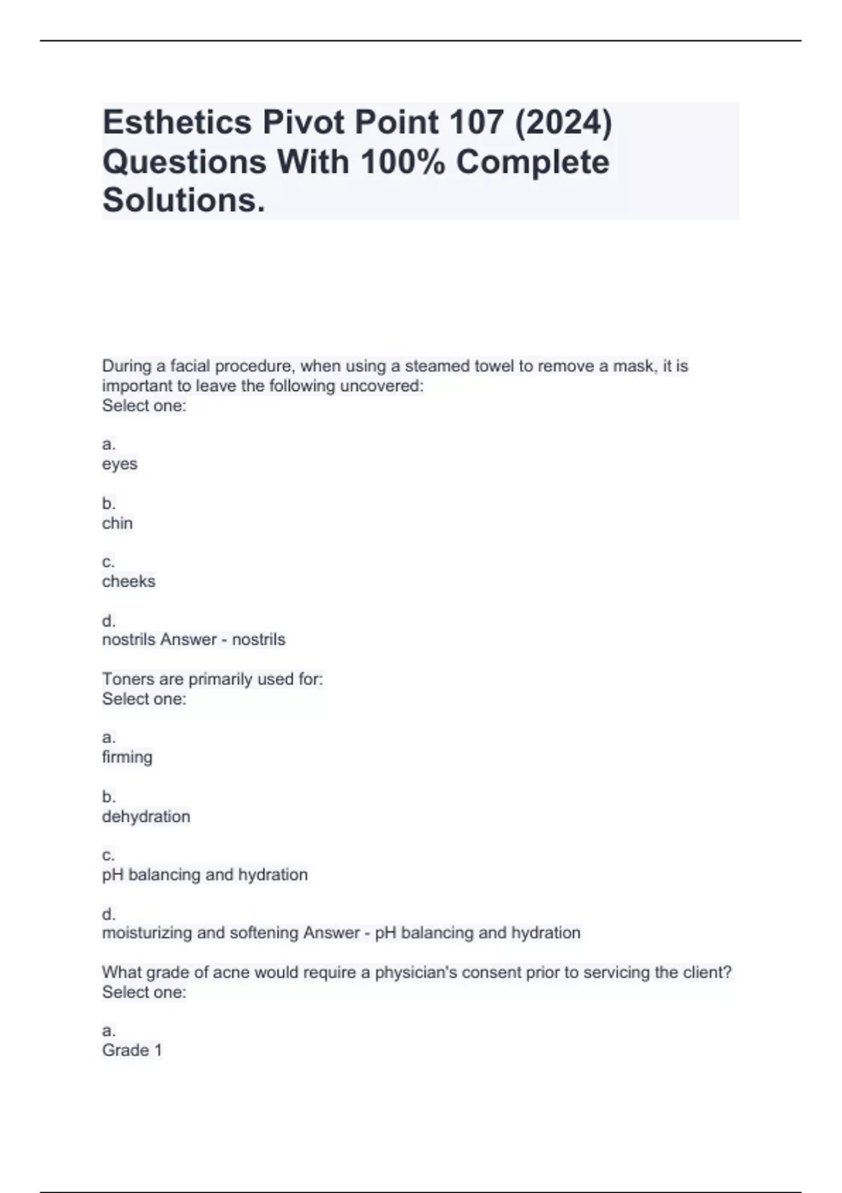 Esthetics Pivot Point 107 (2024) Questions With 100% Complete Solutions ...