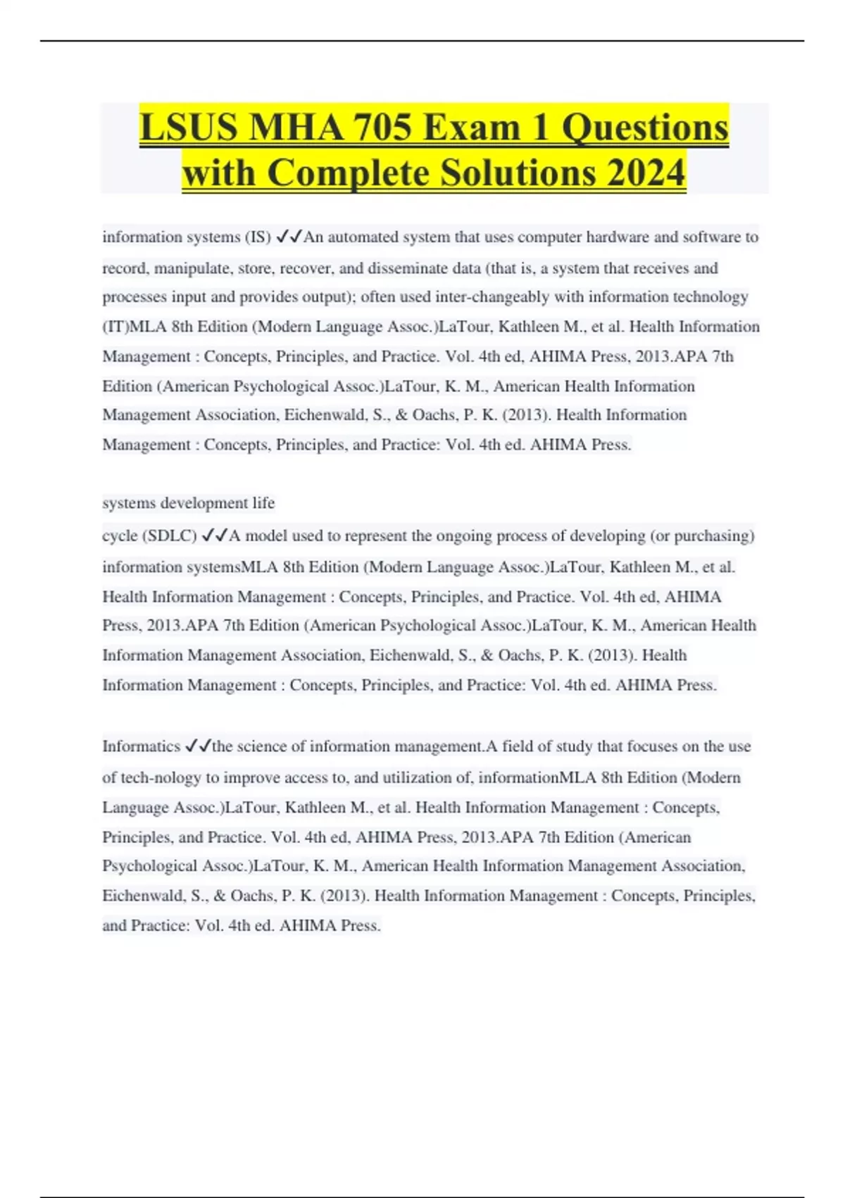 LSUS MHA 705 Exam 1 Questions with Complete Solutions 2024 - LSUS MHA ...