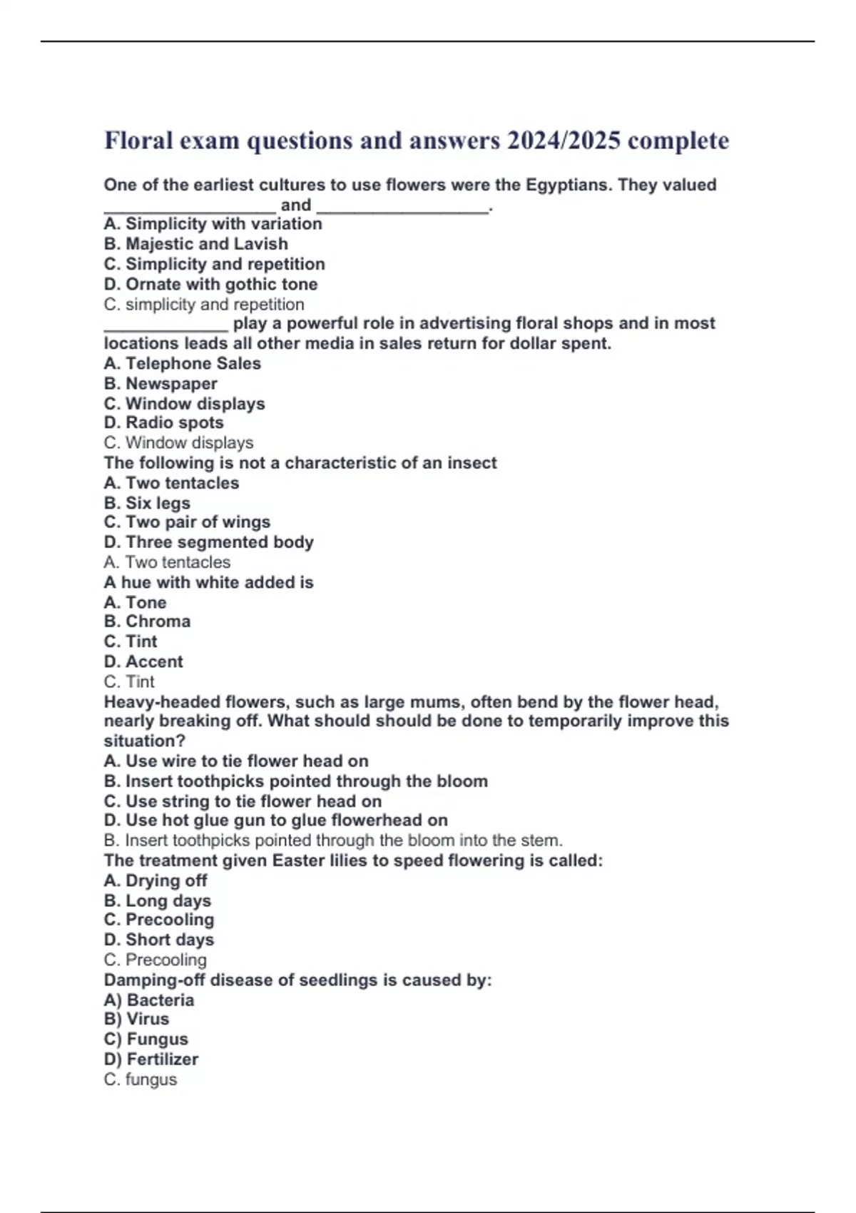 Floral exam questions and answers 2024/2025 complete - Floral - Stuvia US