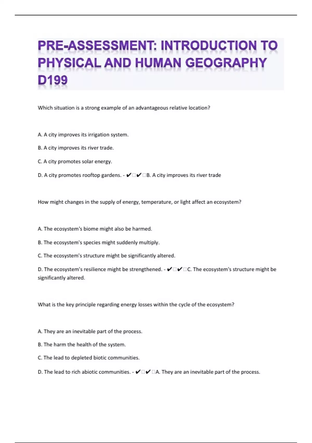 Wgu d199 Pre-Assessment: Introduction to Physical and Human Geography ...