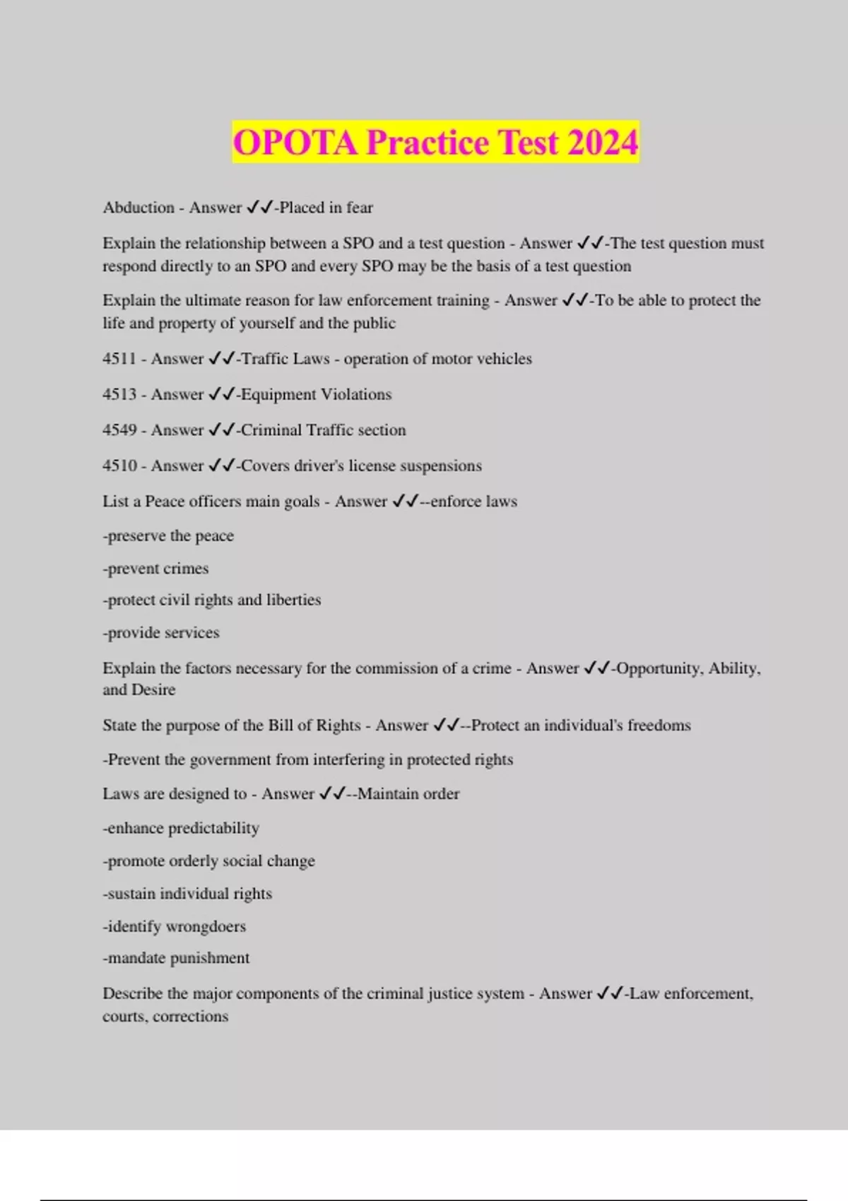 OPOTA Practice Test 2024 - OPOTA - Stuvia US