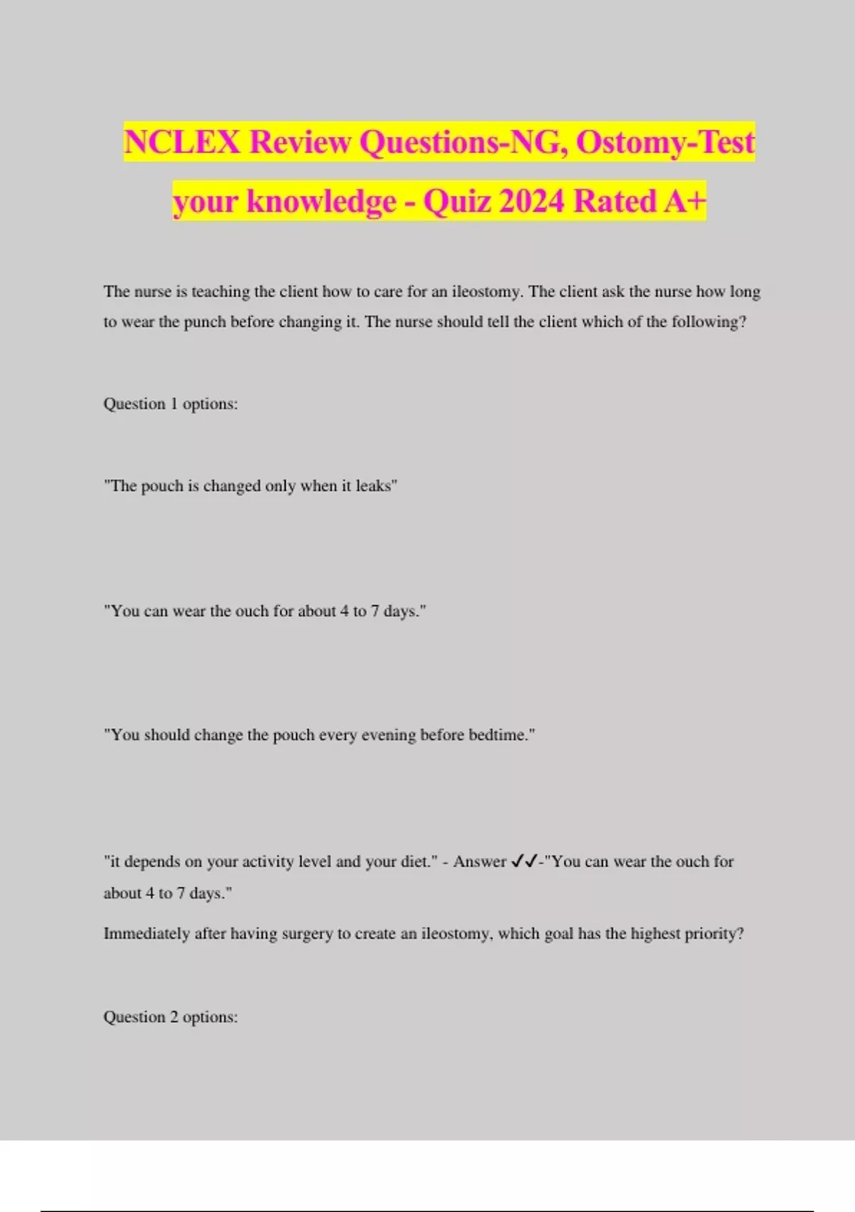 NCLEX Review Questions-NG, Ostomy-Test your knowledge - Quiz 2024 Rated ...