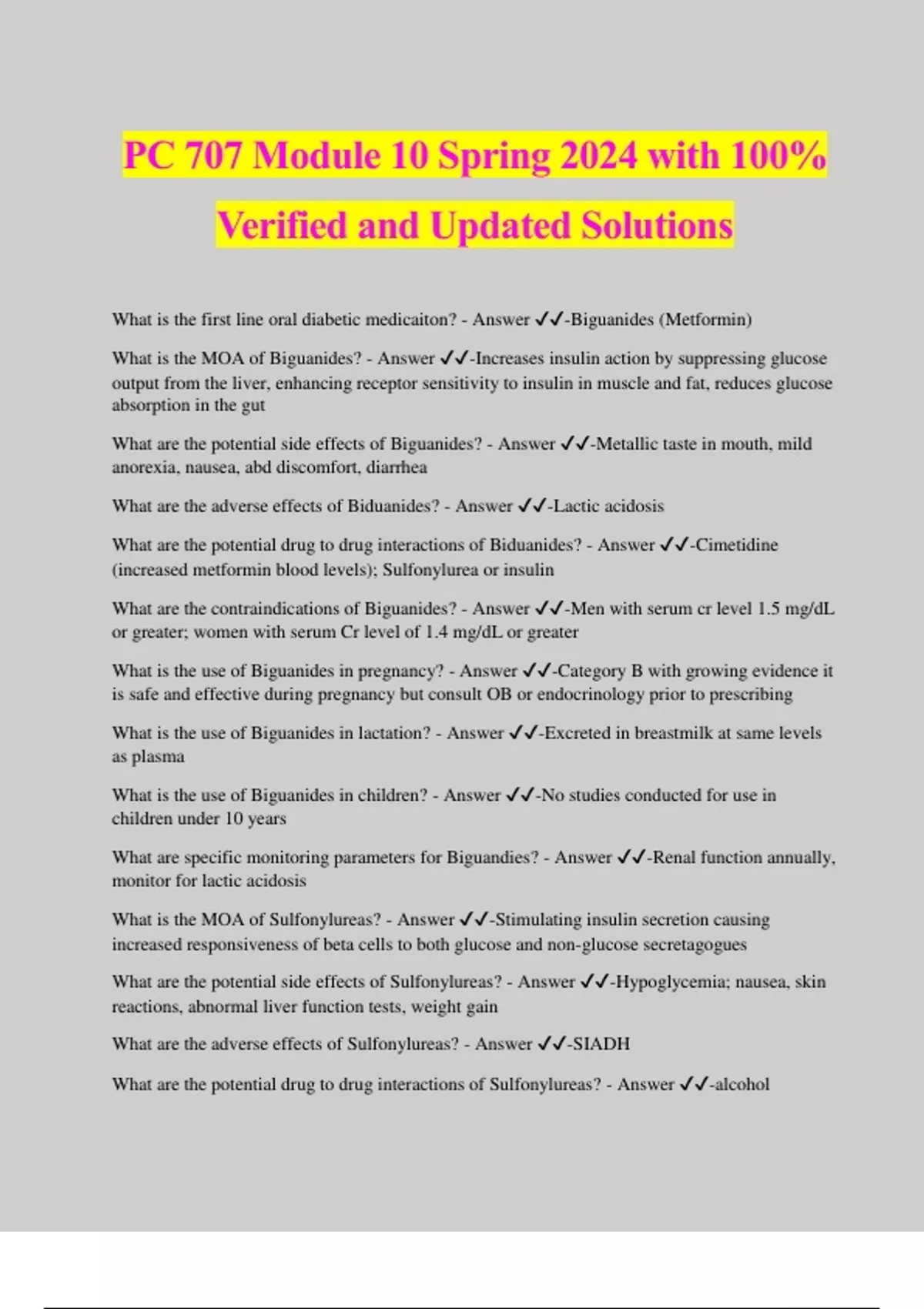 PC 707 Module 10 Spring 2024 with 100% Verified and Updated Solutions - PC 707 - Stuvia US