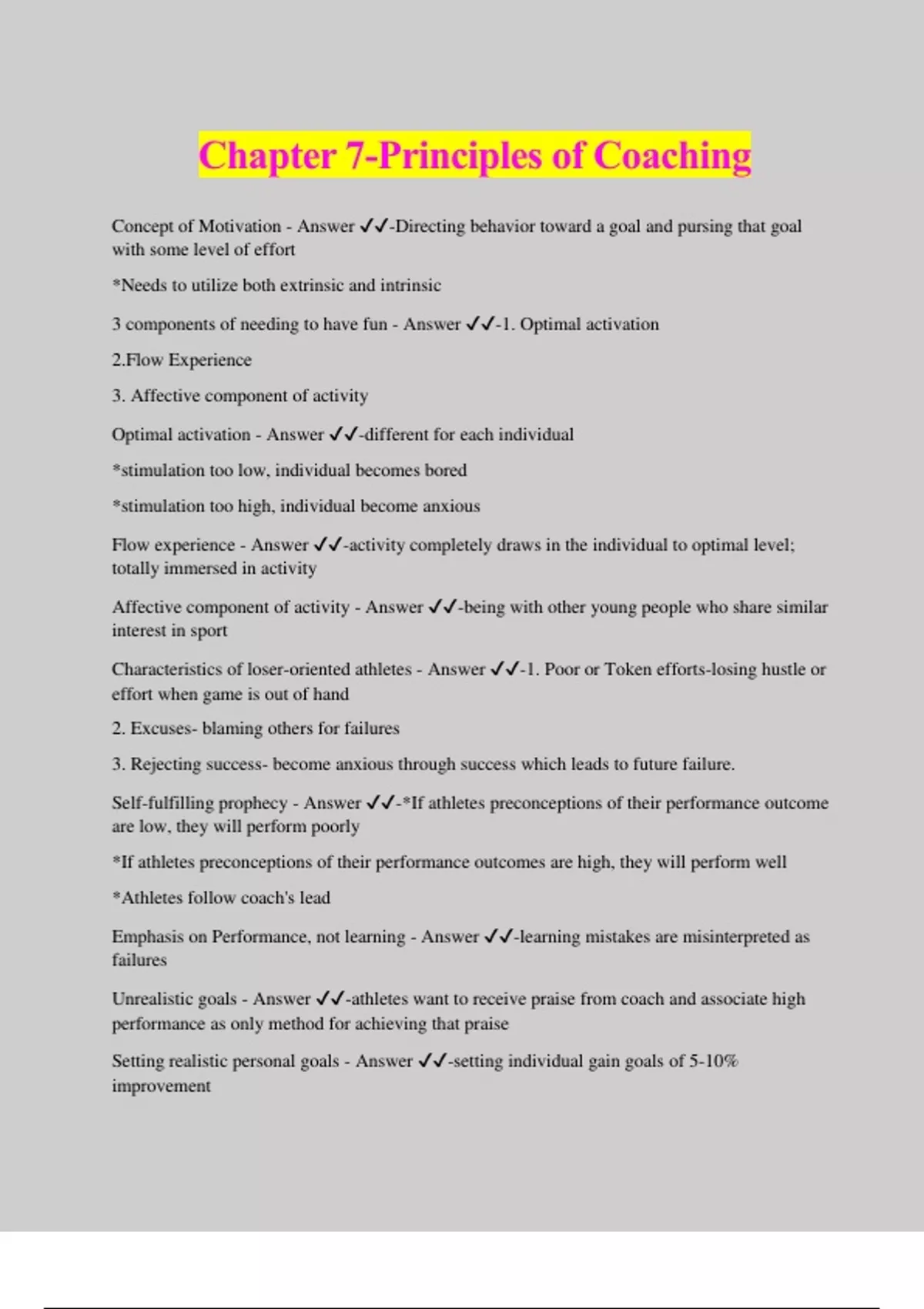 Chapter 7-Principles of Coaching Exam Questions and Answers 100% Pass ...