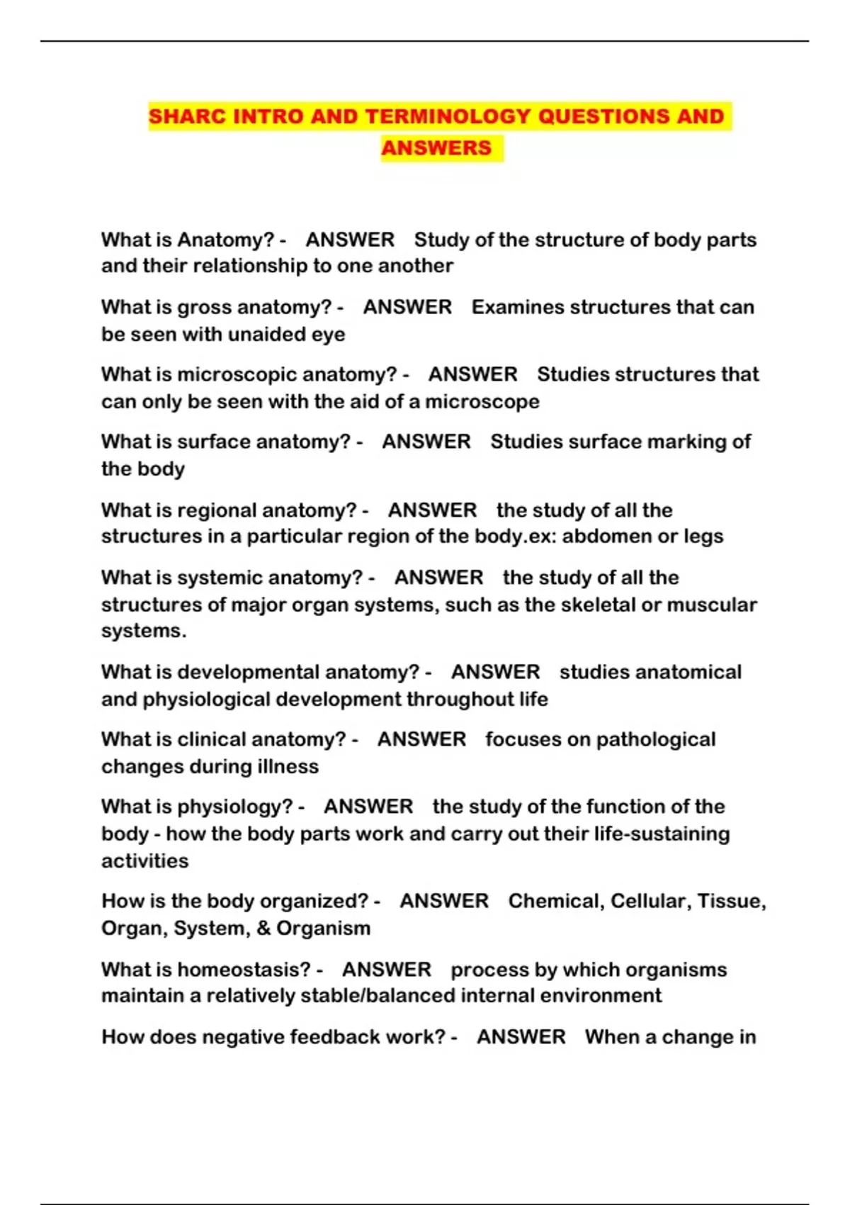 SHARC INTRO AND TERMINOLOGY QUESTIONS AND ANSWERS - SHARC INTRO AND TERMINOLOGY - Stuvia US