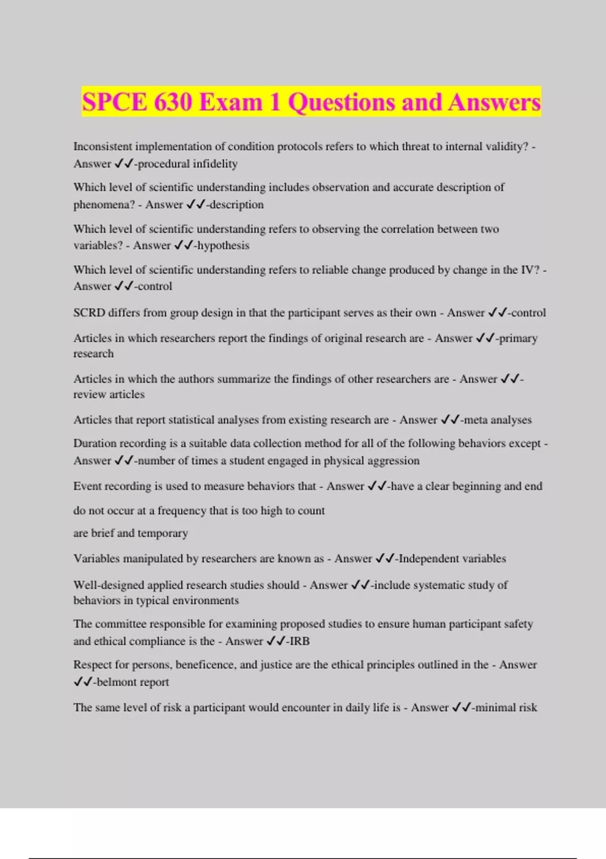 SPCE 630 Exam 1 Questions and Answers 100% Pass - SPCE 630 - Stuvia US