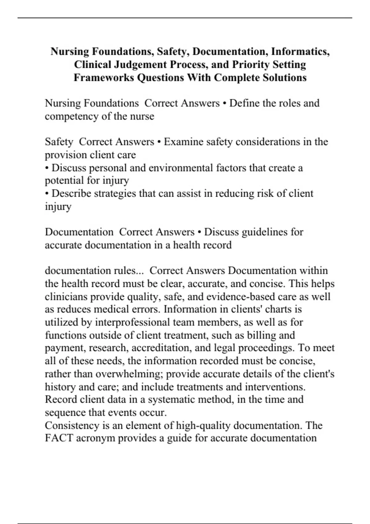 Nursing Foundations, Safety, Documentation, Informatics, Clinical ...