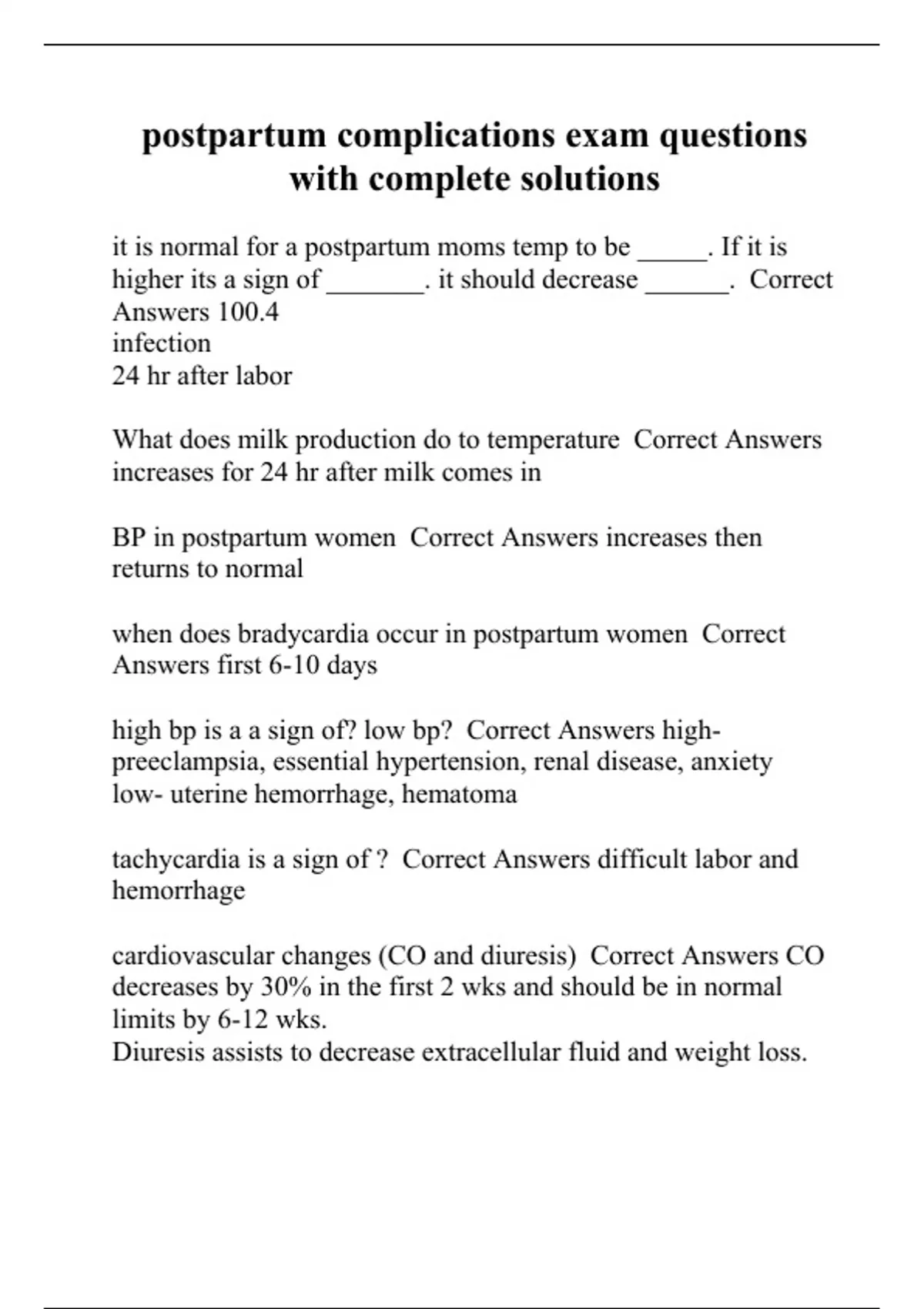 postpartum complications exam questions with complete solutions ...