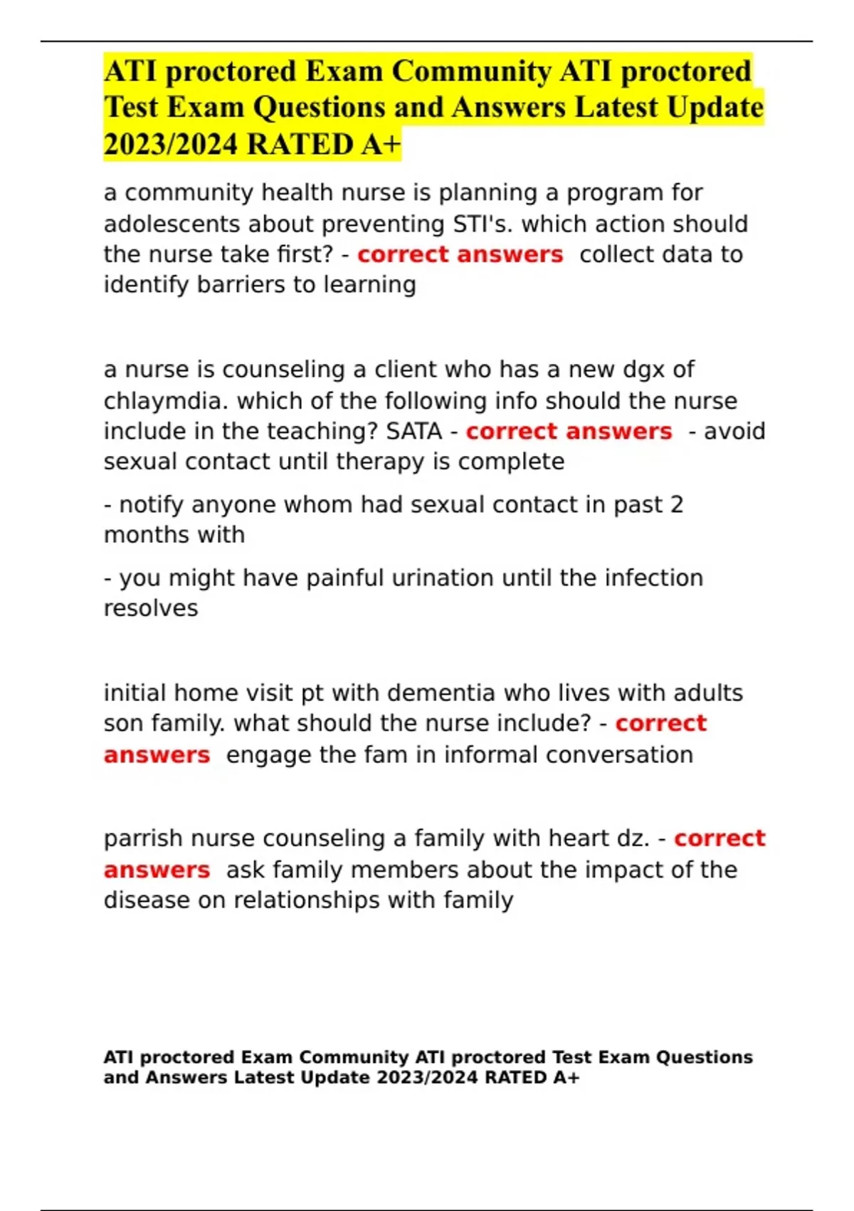 ATI proctored Exam Community ATI proctored Test Exam Questions and ...