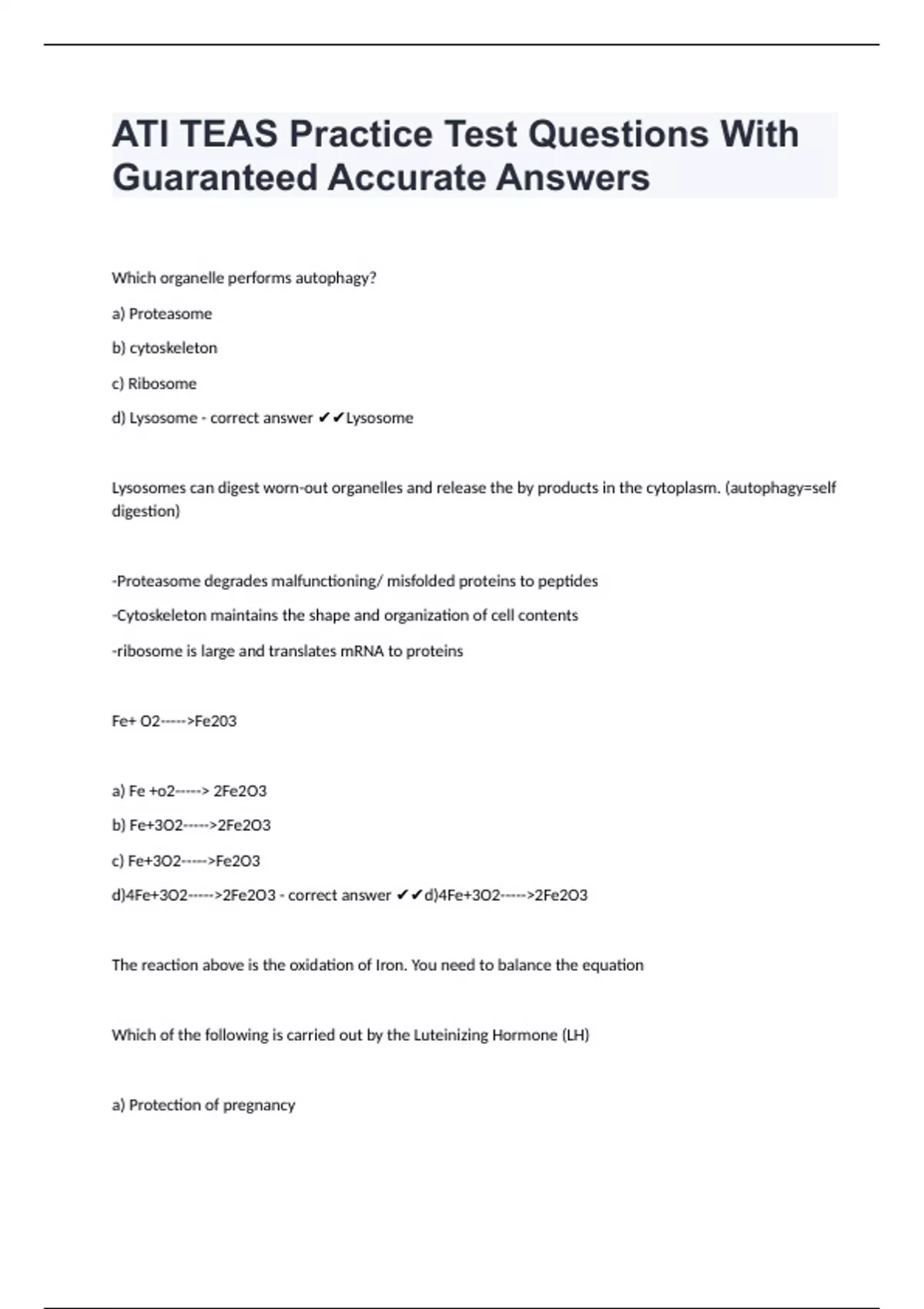 ATI TEAS Practice Test Questions With Guaranteed Accurate Answers - ATI ...