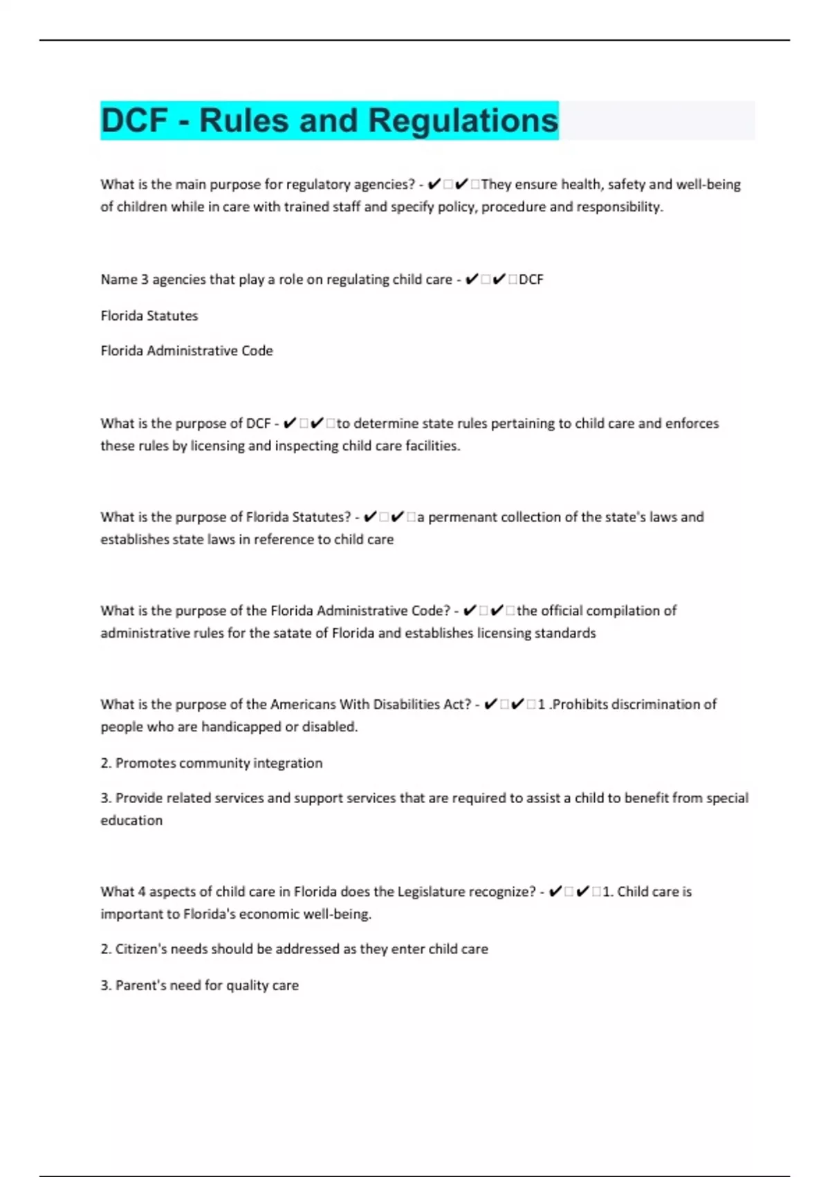DCF - Rules and Regulations 49 Final Questions With Correct Answers ...