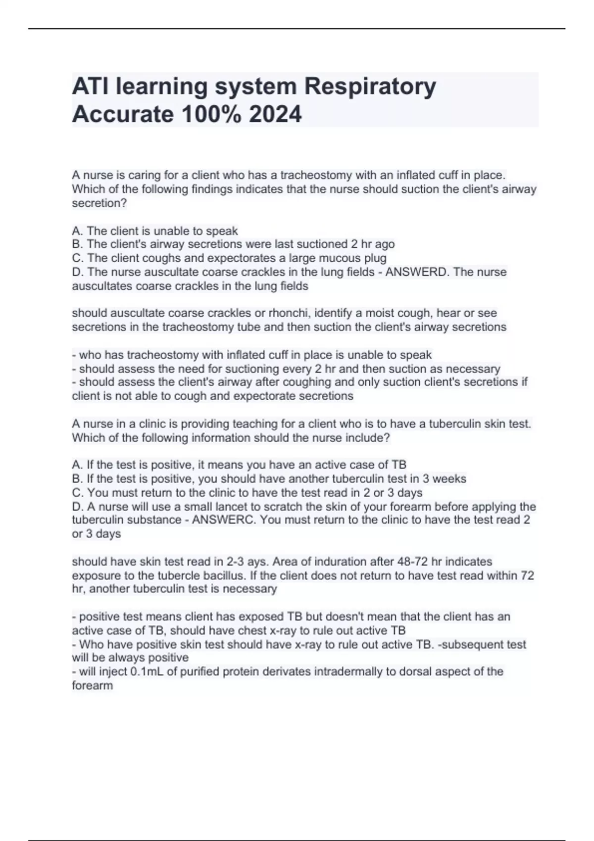 ATI learning system Respiratory Accurate 100% 2024 - ATI learning ...