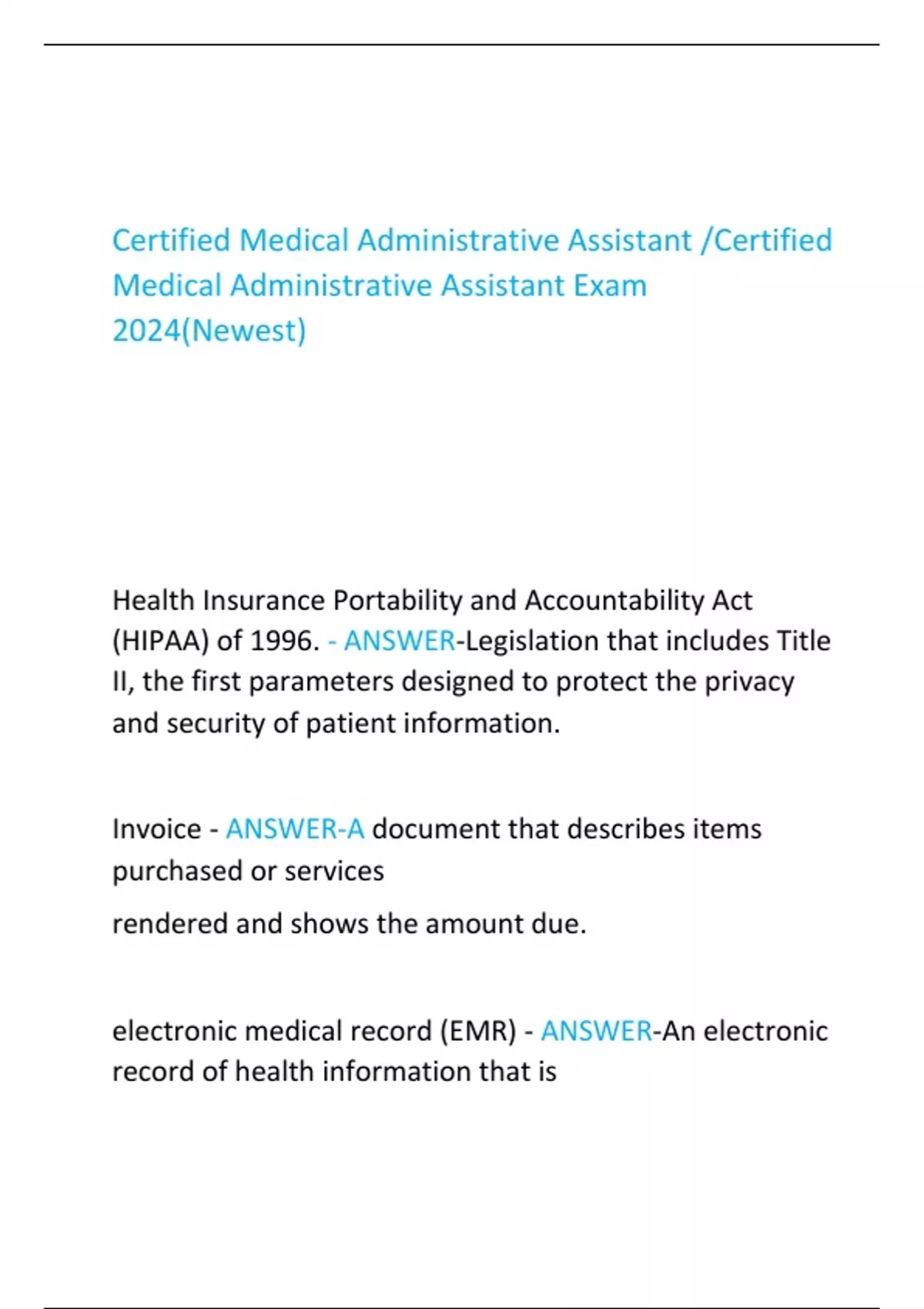 Certified Medical Administrative Assistant /Certified Medical ...