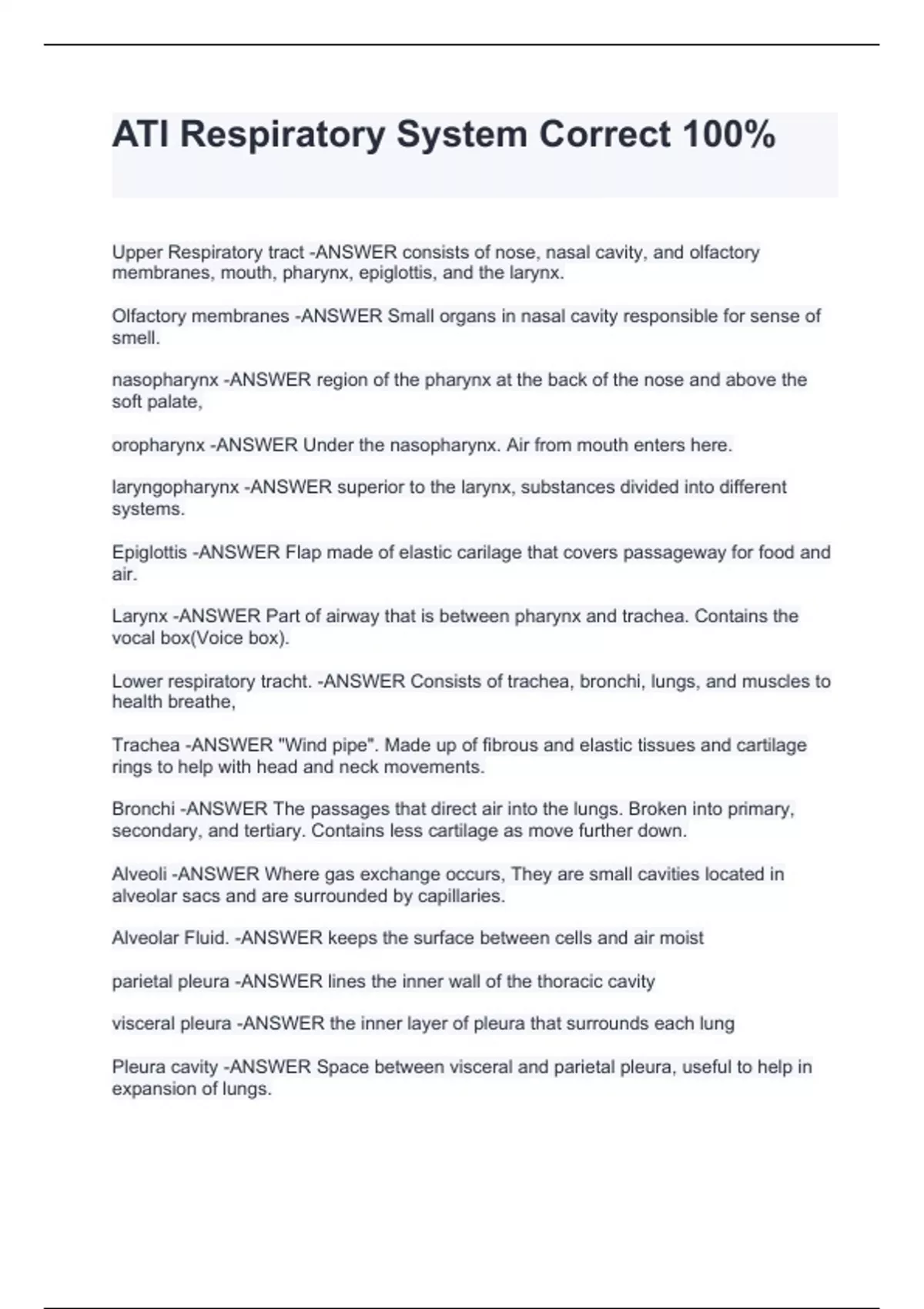 ATI Respiratory System Correct 100% - ATI Respiratory System - Stuvia UK