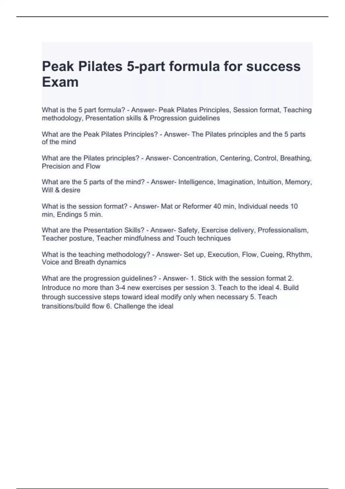 Peak Pilates 5-part formula for success Exam 2024 Questions and Answers ...