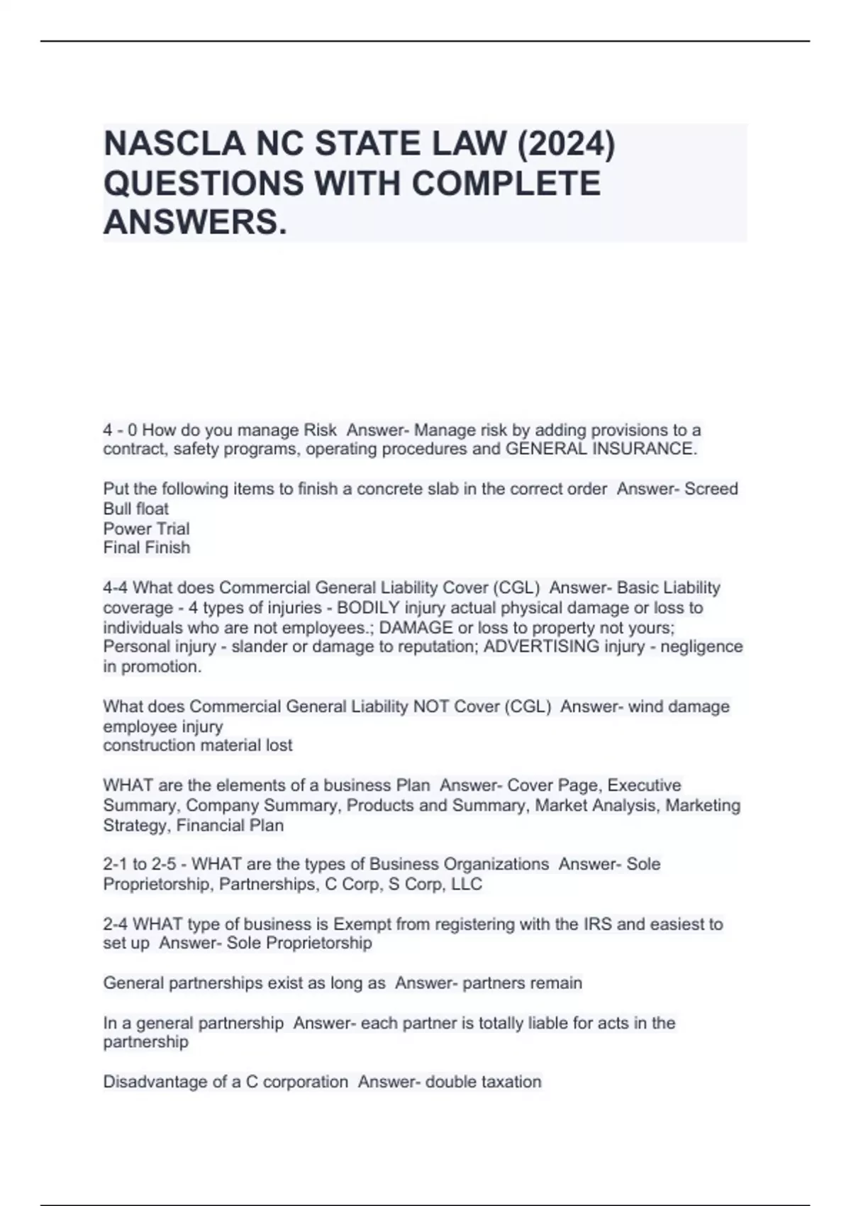 NASCLA NC STATE LAW (2024) QUESTIONS WITH COMPLETE ANSWERS. - NASCLA ...