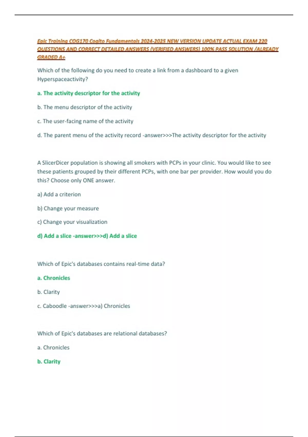 Epic Training COG170 Cogito Fundamentals NEW VERSION UPDATE ACTUAL EXAM ...