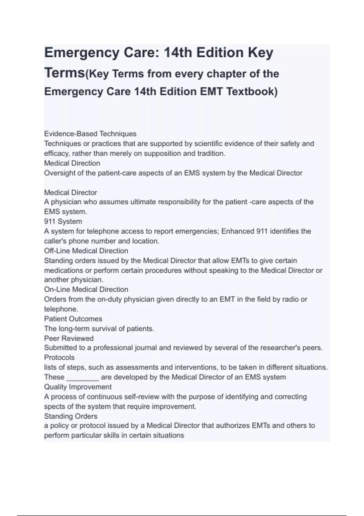 Emergency Care: 14th Edition Key Terms(Key Terms from every chapter of ...